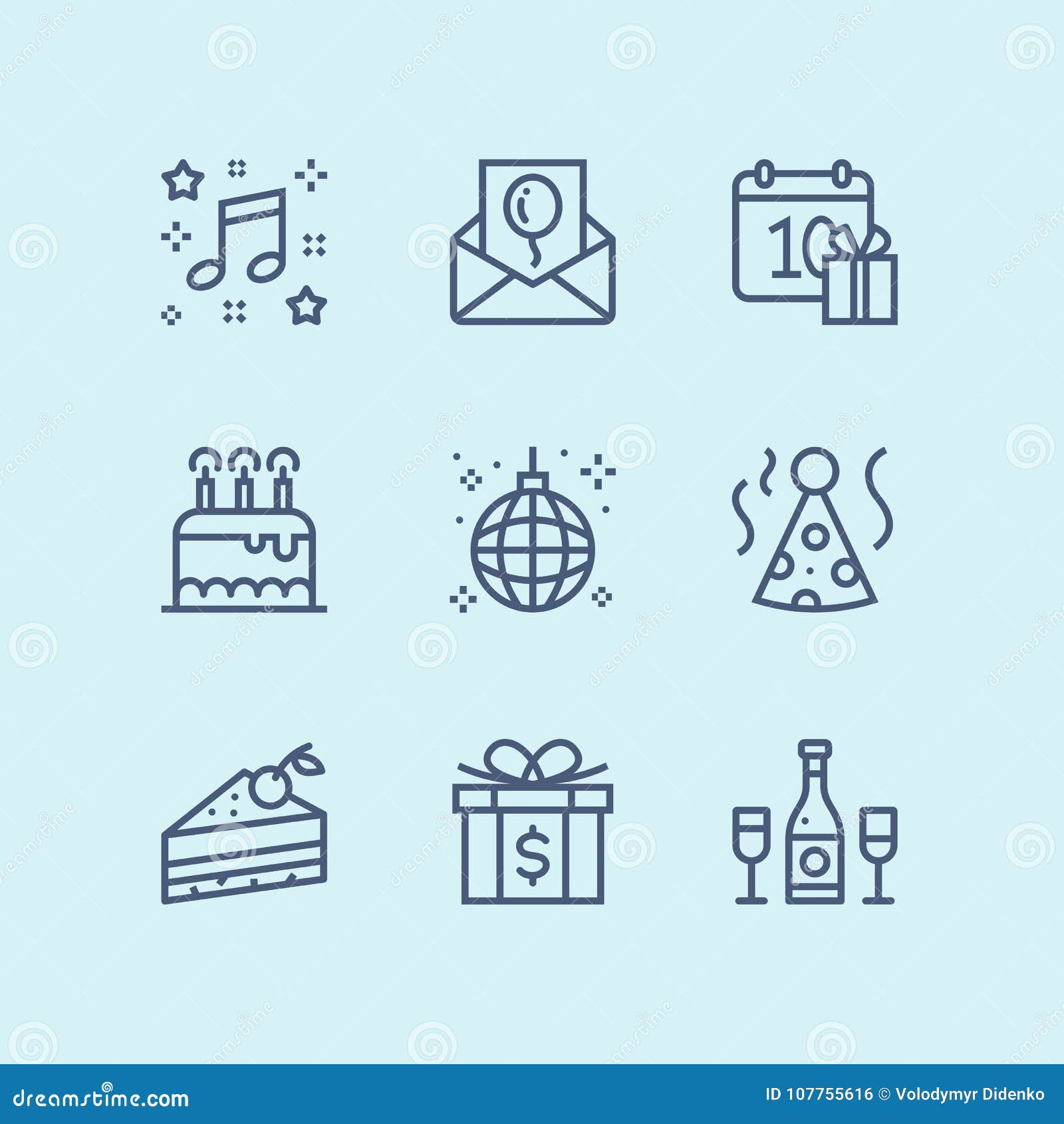 Outline Birthday, Event, Celebration Vector Simple Icons for Web and ...