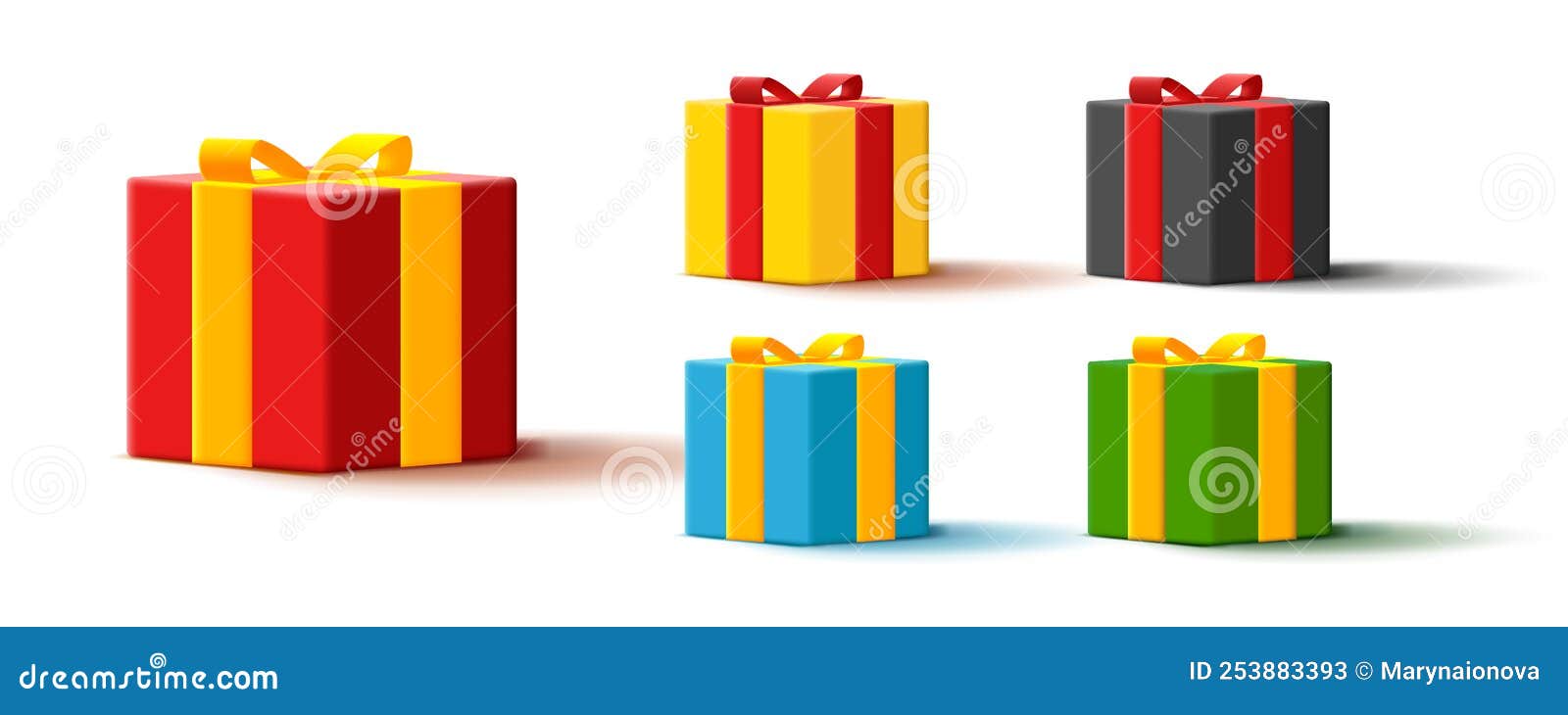 Set of 3d Gift Boxes with Bows, Isolated Stock Vector - Illustration of ...