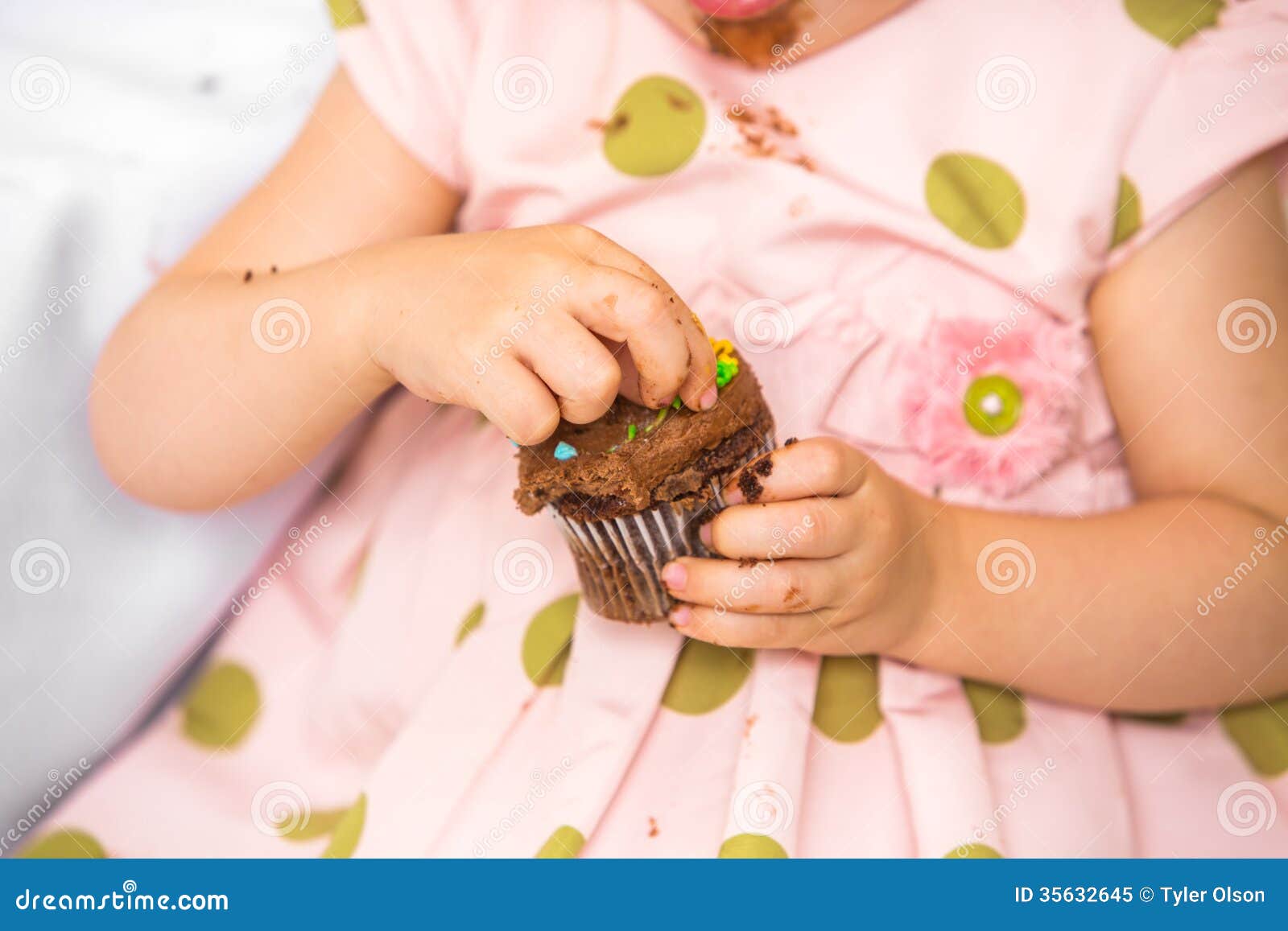 Birthday Girl Eating Cupcake Stock Image - Image of faceless, casual ...