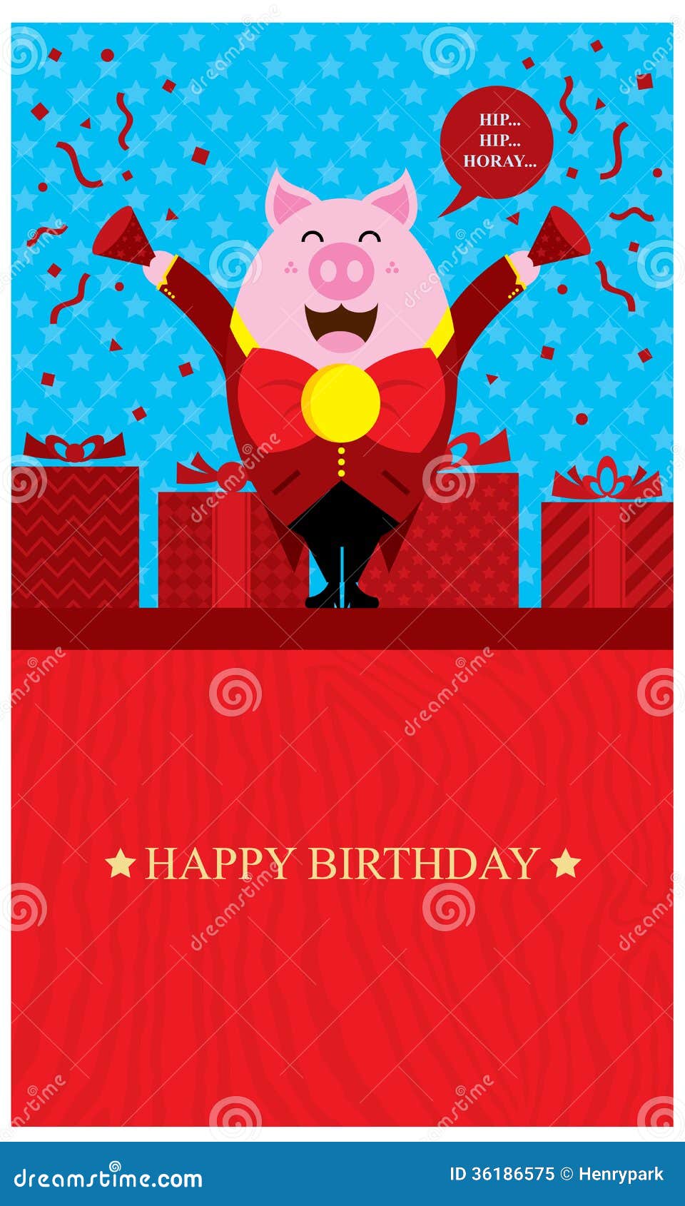 Birthday Greetings with Pig Stock Vector - Illustration of paper, card ...