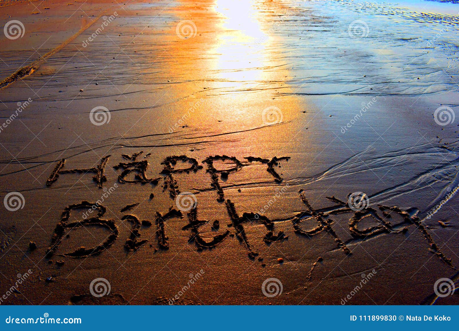 Birthday Greetings on the Sand Stock Photo - Image of sand, sunrise ...