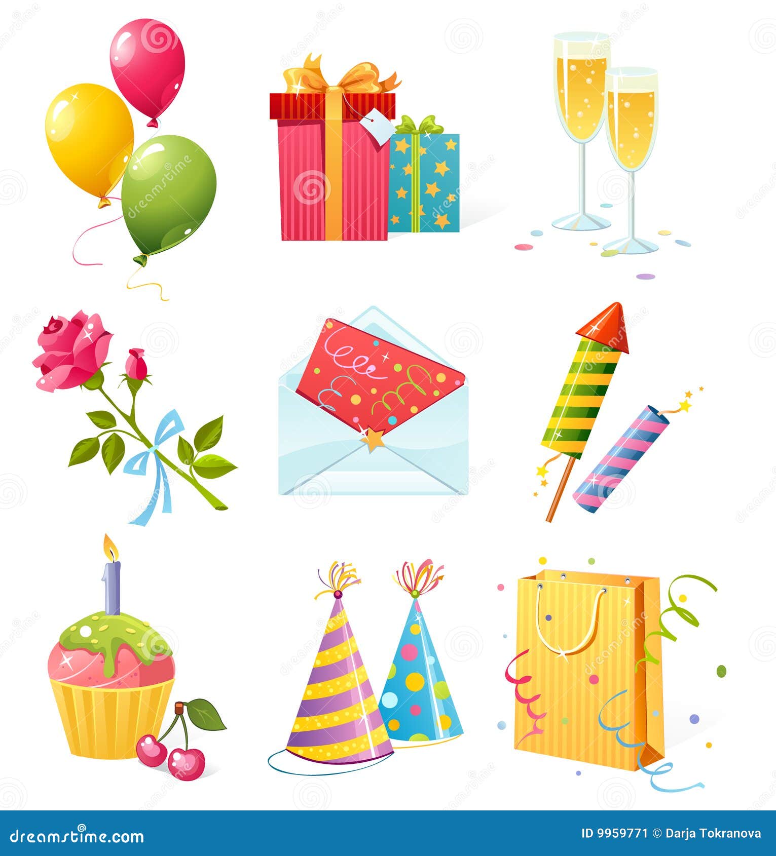 Set Of Birthday Icons And Celebrations Cartoon Vector | CartoonDealer ...