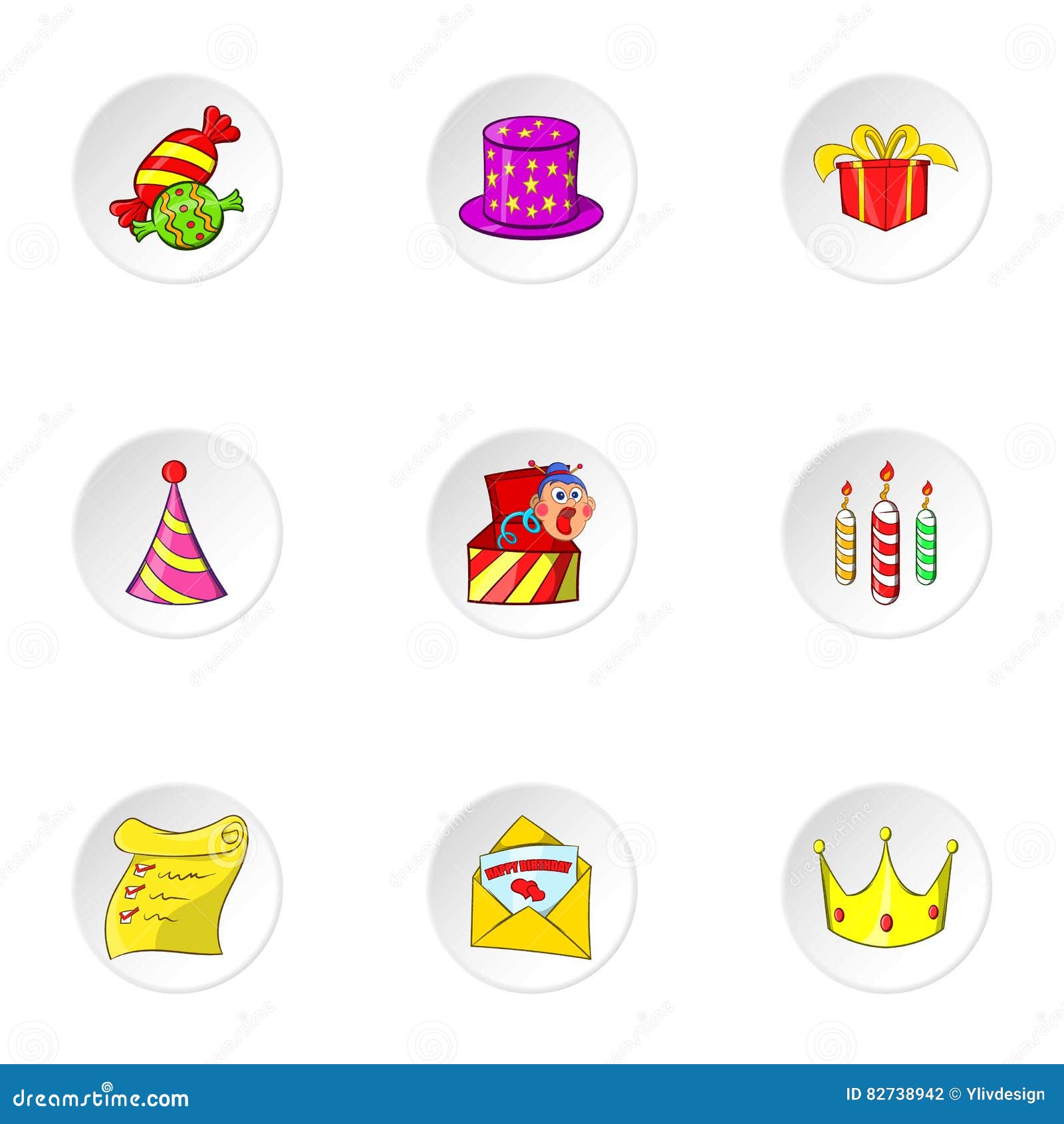 Birthday Icons Set, Cartoon Style Stock Vector - Illustration of ...
