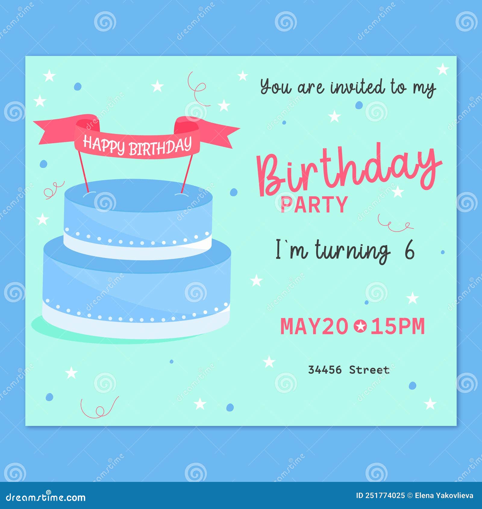 Birthday Invitation with Cake. Vector Illustration Stock Illustration ...