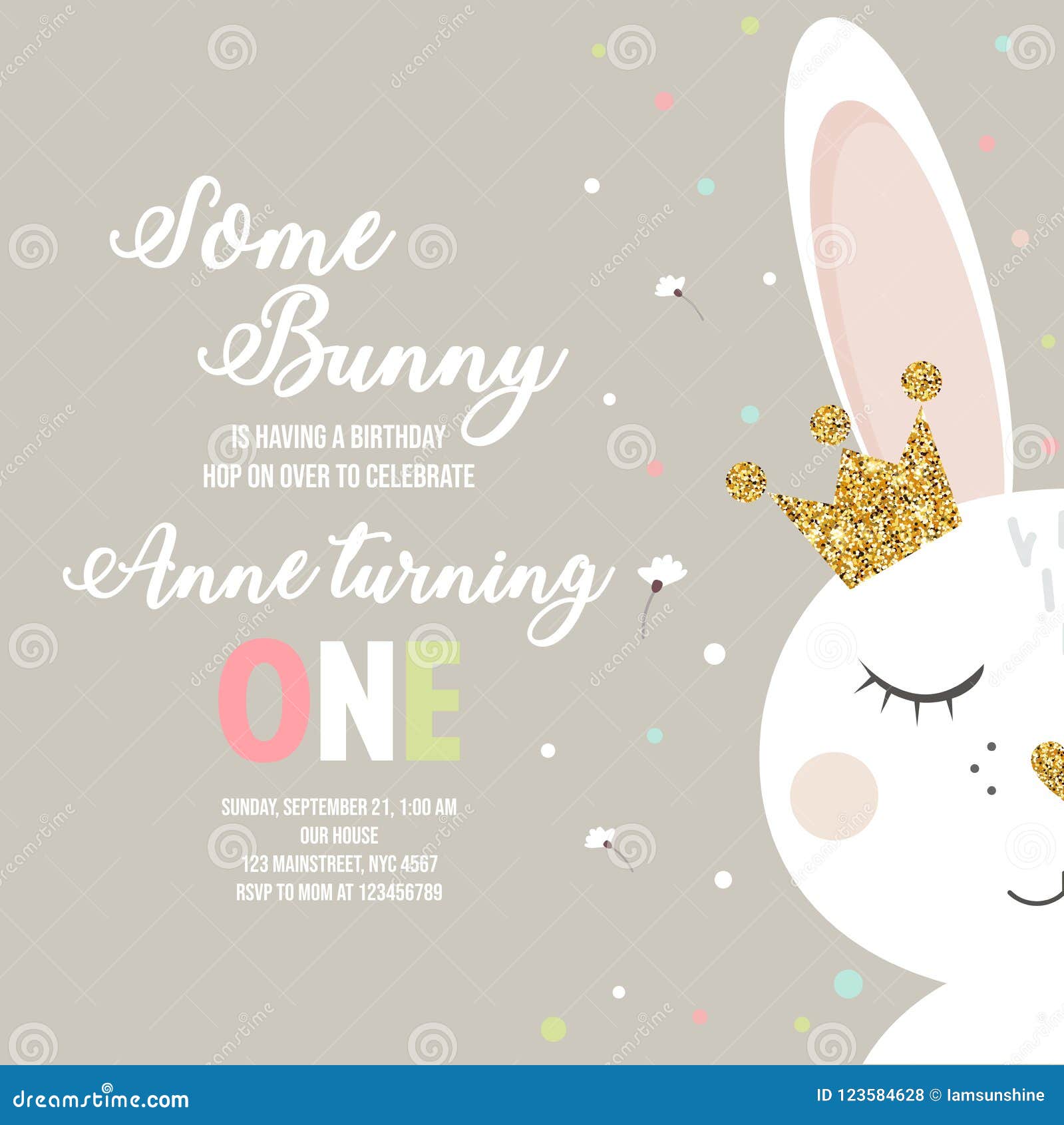 Birthday Invitation with Cute Bunny Stock Vector - Illustration of ...