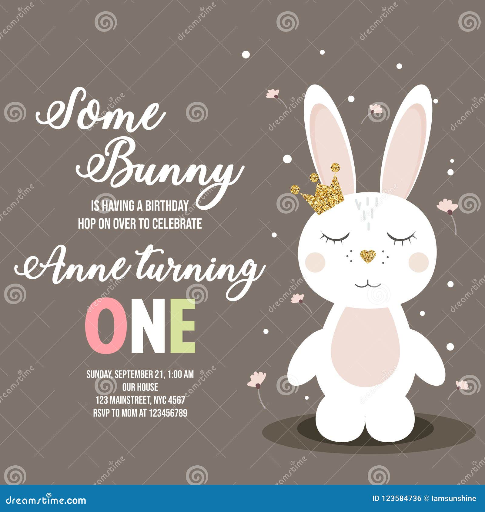 Birthday Invitation with Cute Bunny Stock Vector - Illustration of ...