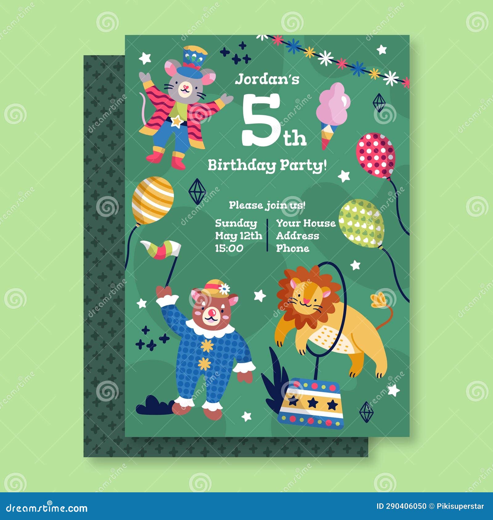 Birthday Invitation Template with Cartoon Animals Vector Design ...