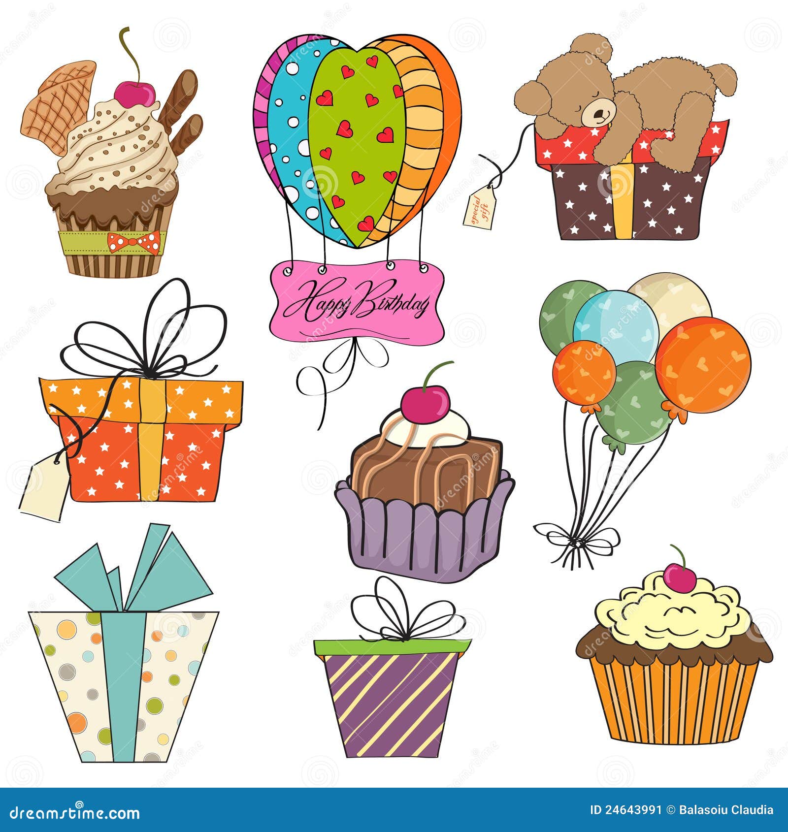 Birthday Items Collection Stock Illustrations – 714 Birthday Items ...