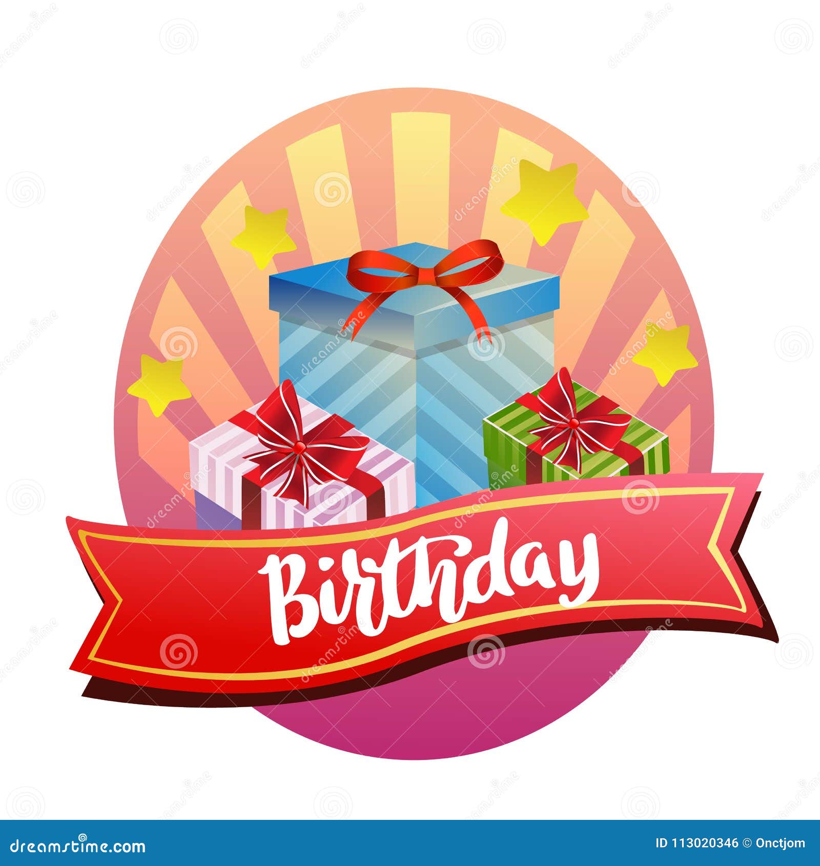Birthday Label Template with Gift Box Stock Vector - Illustration of ...