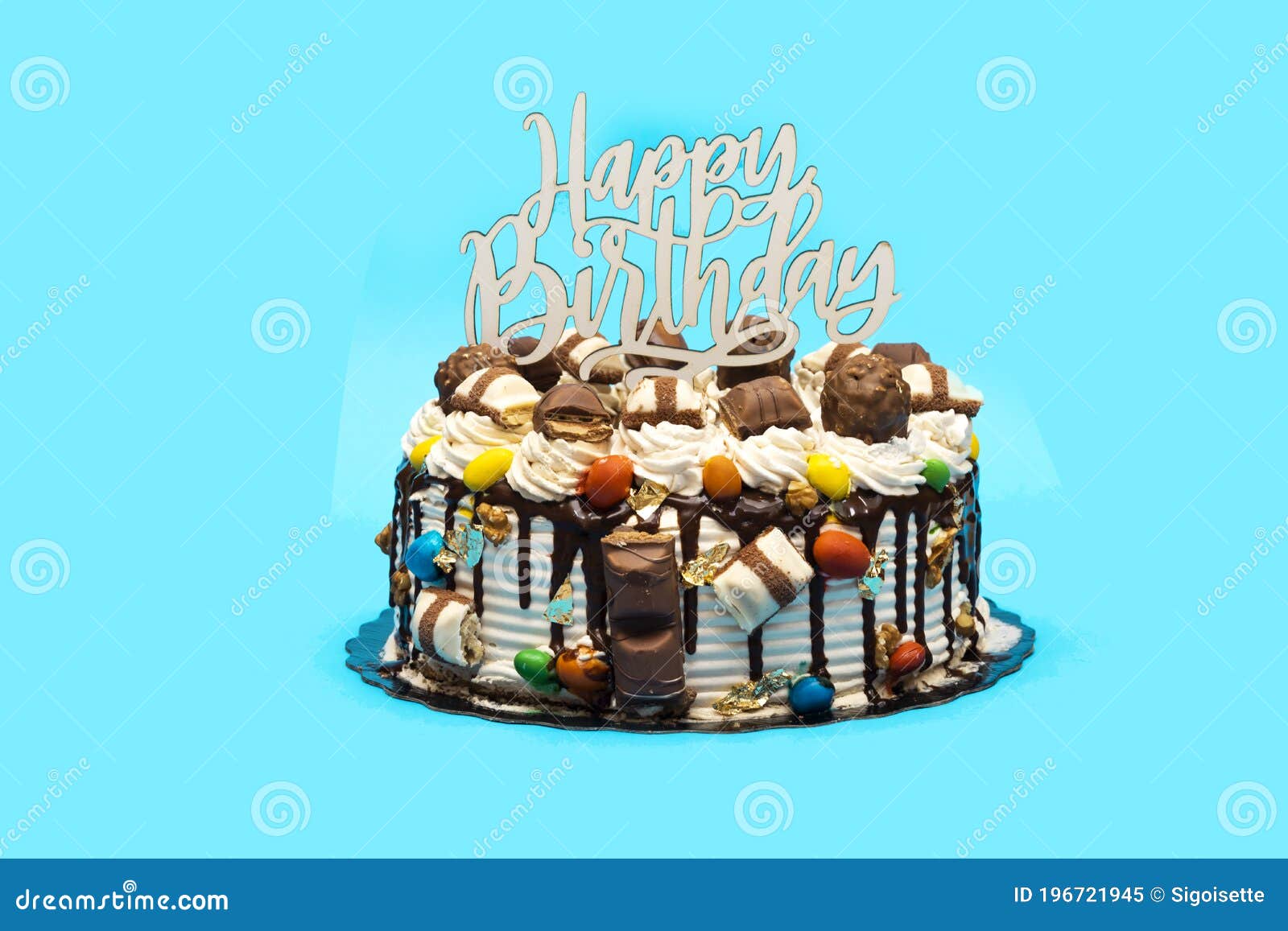 Birthday Layer Cake Decorated with Chocolate Pieces with Happy Birthday ...