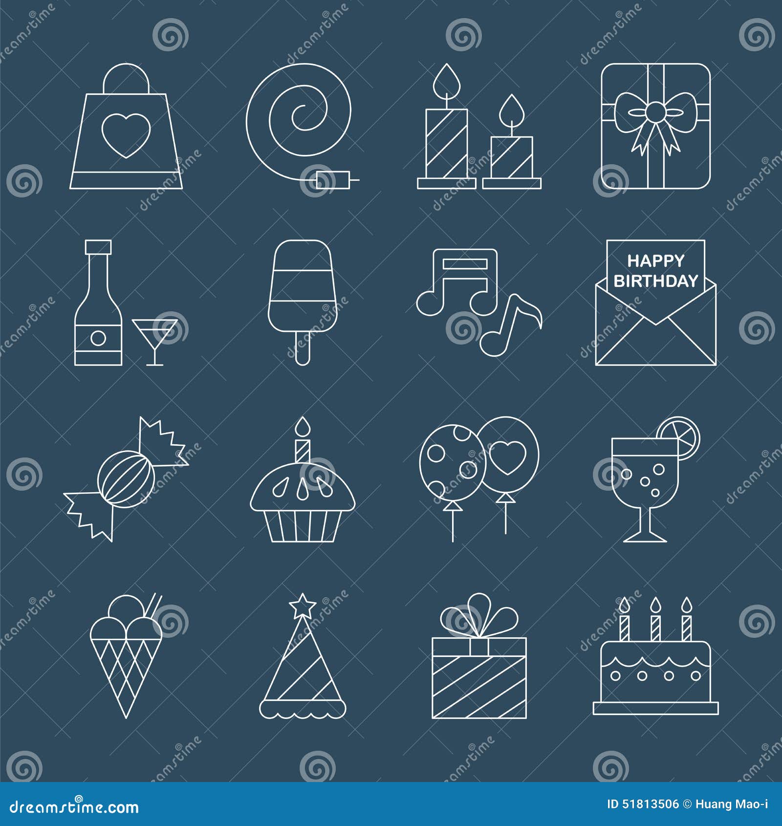 Birthday line icon set stock vector. Illustration of flat - 51813506