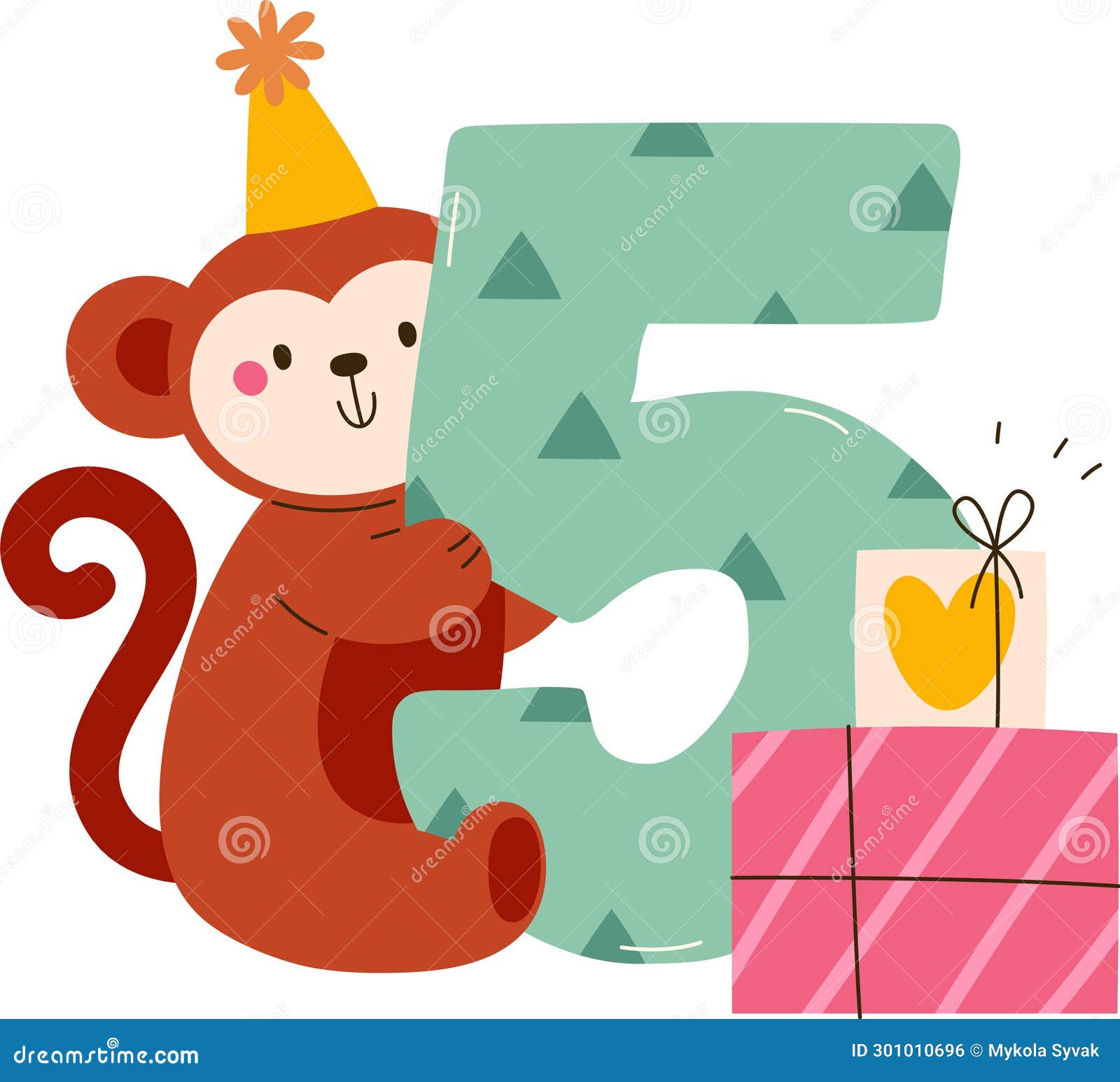 5 Birthday Monkey Number stock vector. Illustration of birthday - 301010696