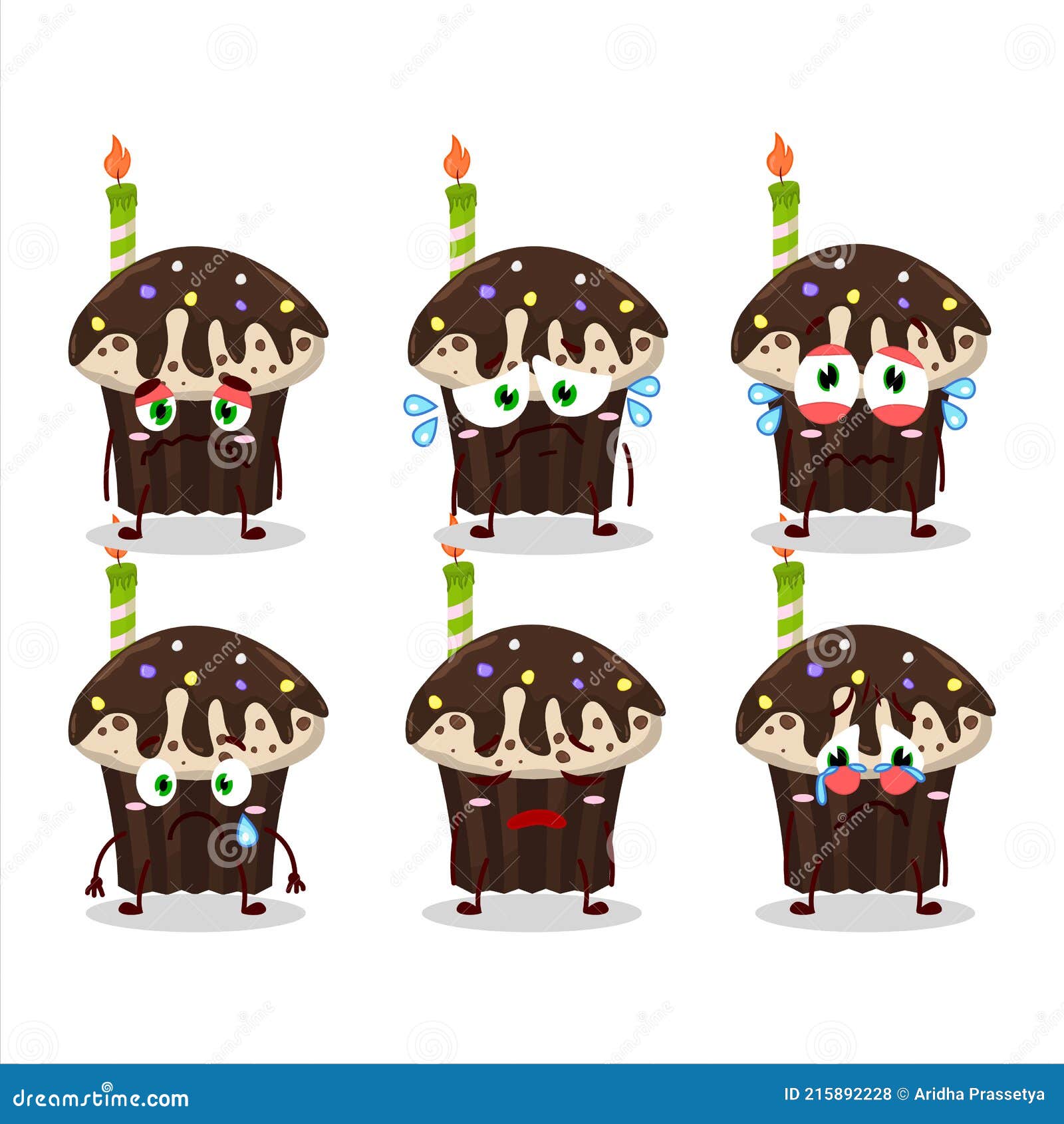 Birthday Muffin Cartoon Character with Sad Expression Stock Vector ...