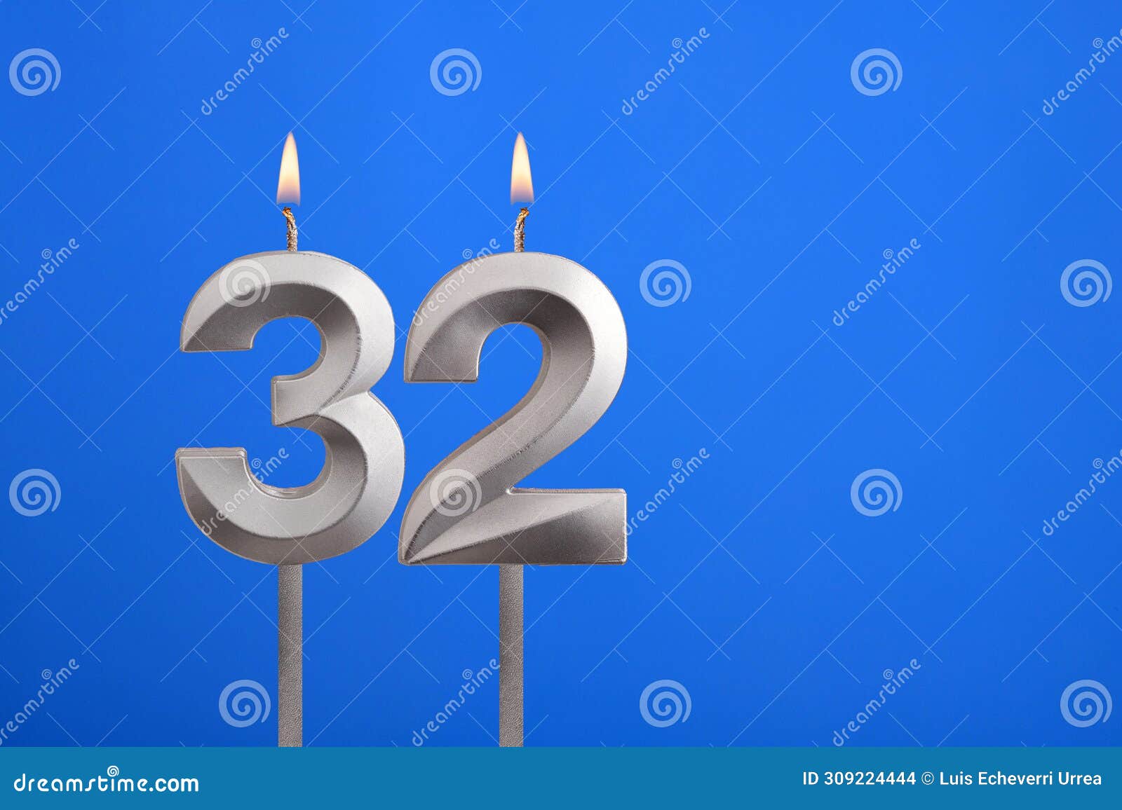 Birthday Candle Number 32 - Celebration Card on Blue Background Stock ...