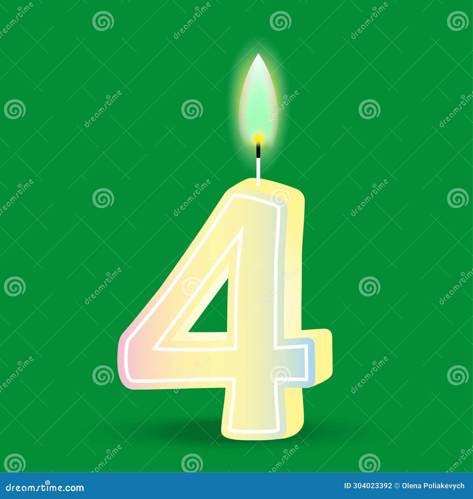 Birthday Number Four, Candle with Fire. 3D Number 4. Vector ...