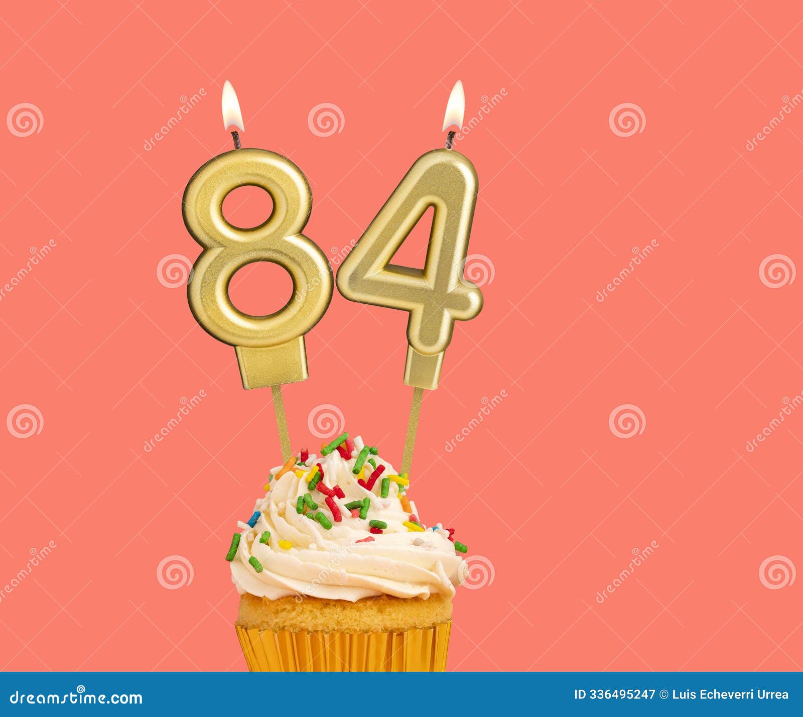 Birthday Number 84 - Golden Candle with Cupcake Stock Image - Image of ...