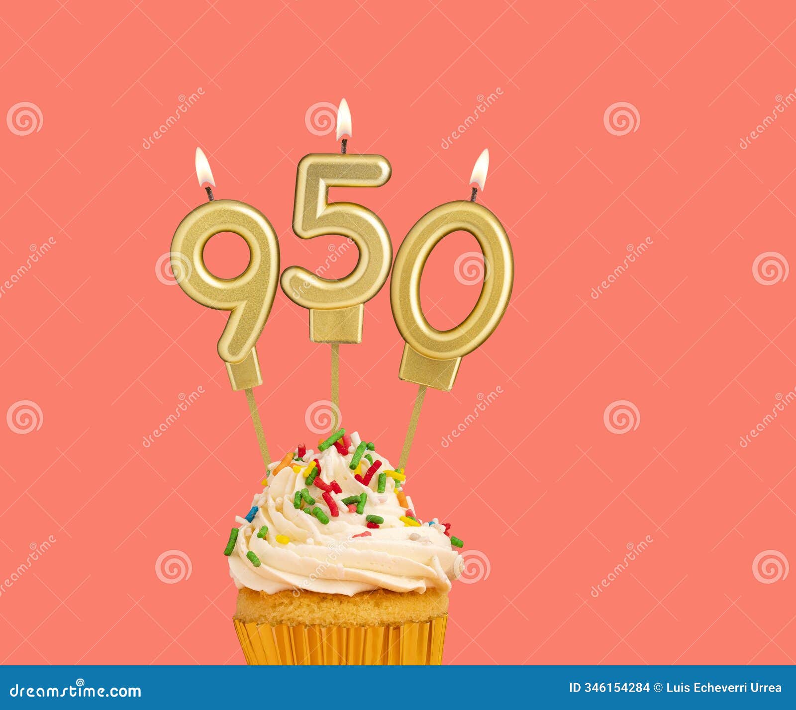 Birthday Number 950 - Golden Candle with Cupcake Stock Illustration ...