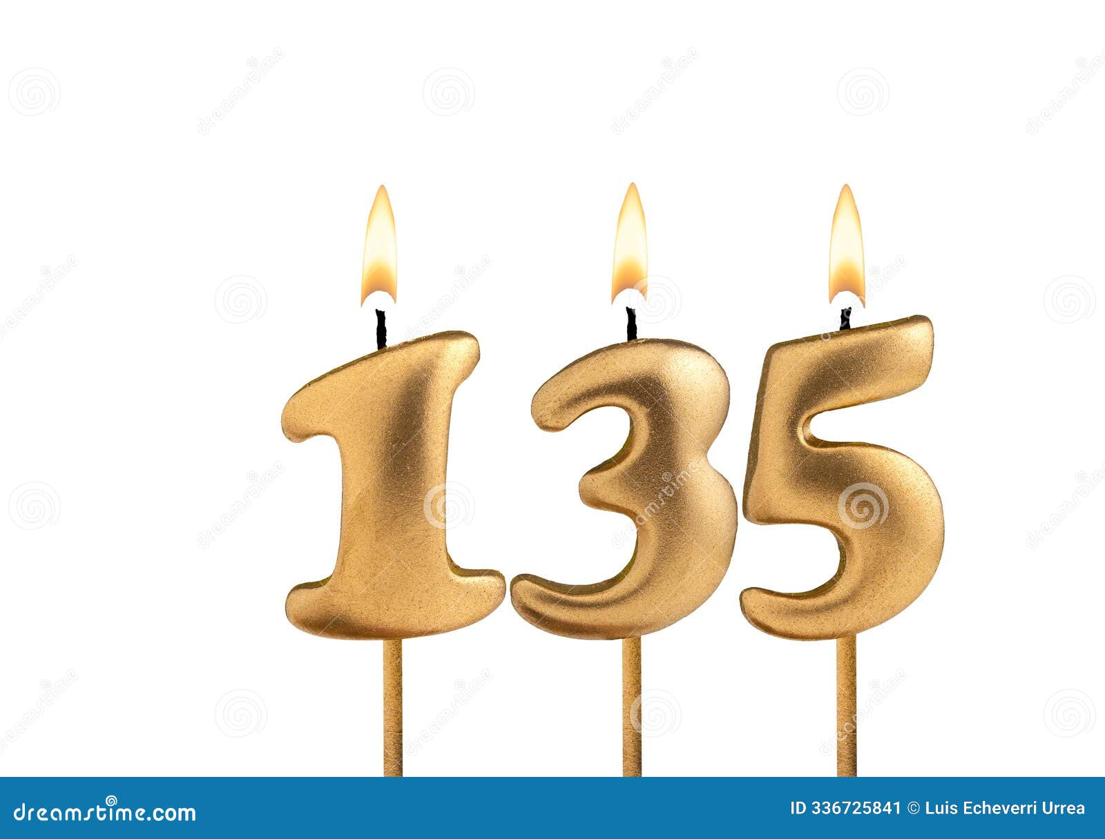 Birthday Number 135 - Golden Candle on White Background Stock ...