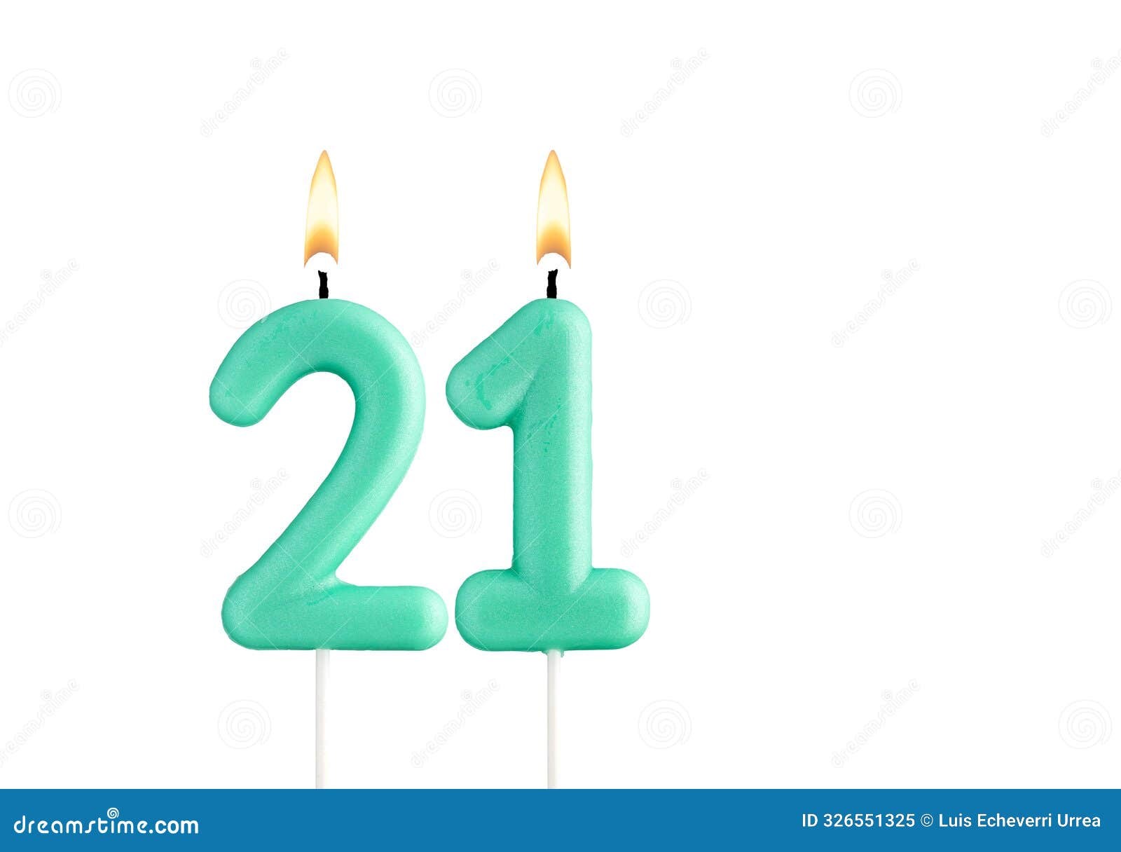 Birthday Number 21 - Green Birthday Candle on White Background Stock ...