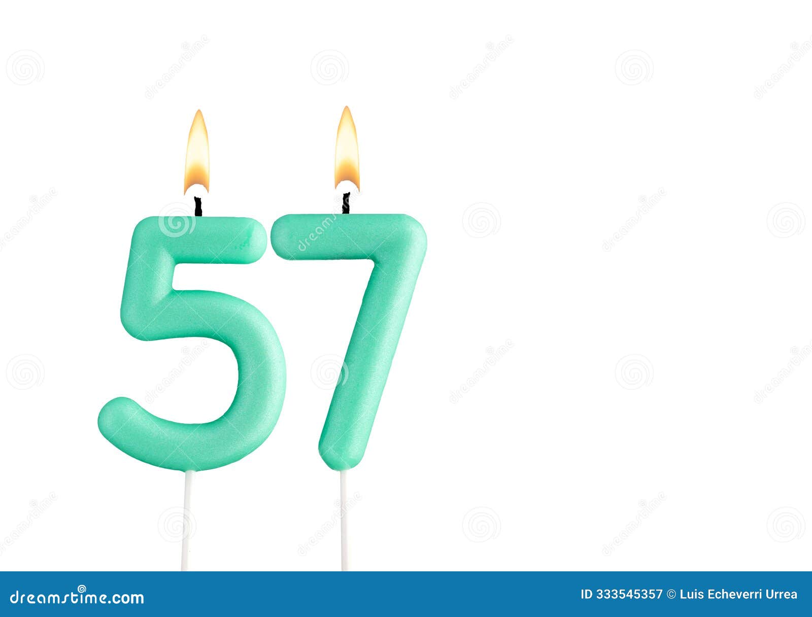 Birthday Number 57 - Green Birthday Candle on White Background Stock ...