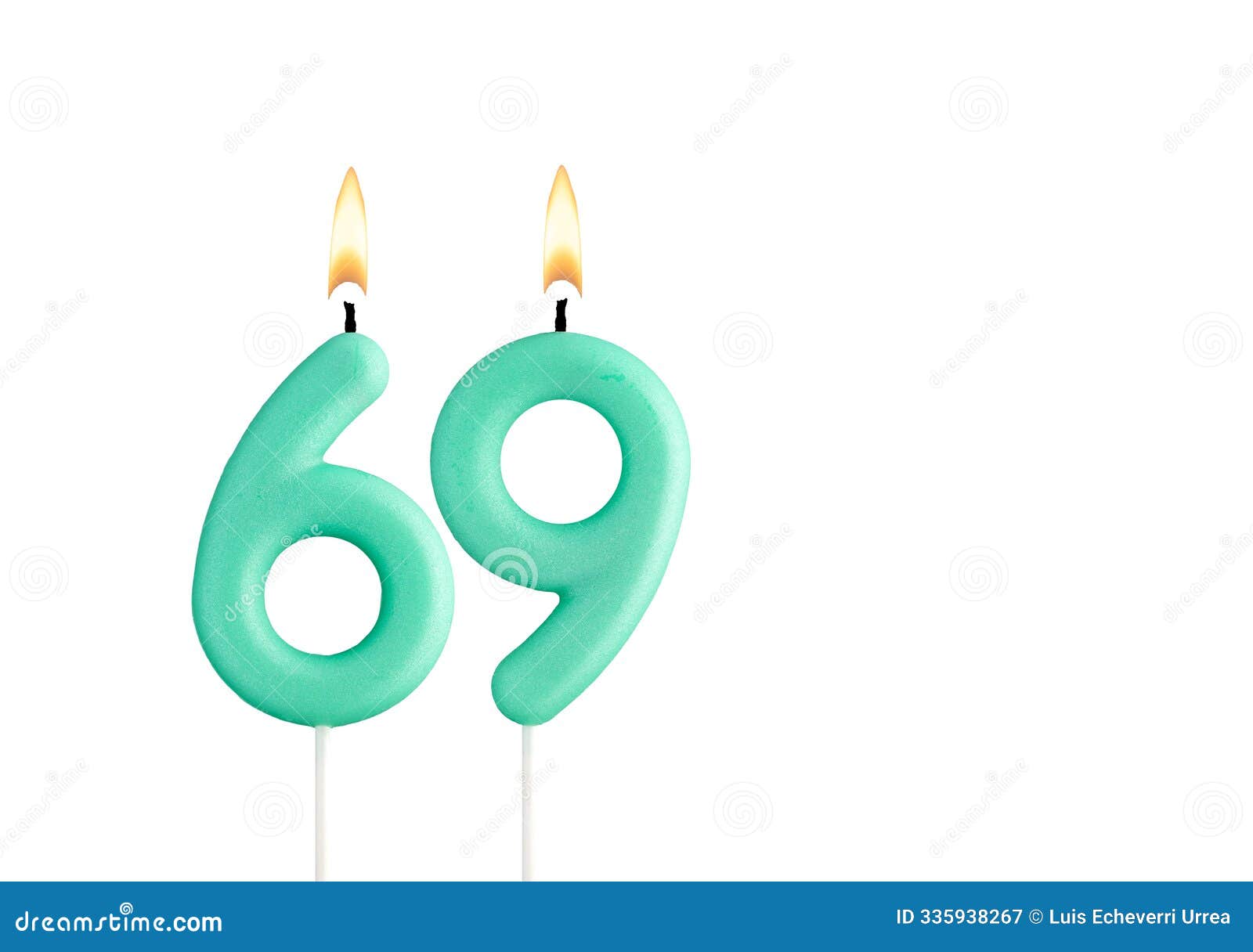 Birthday Number 69 - Green Birthday Candle on White Background Stock ...