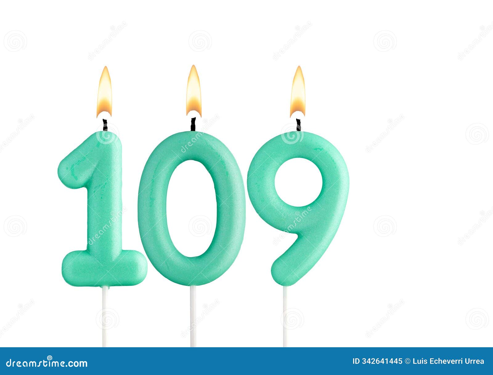 Birthday Number 109 - Green Birthday Candle on White Background Stock ...