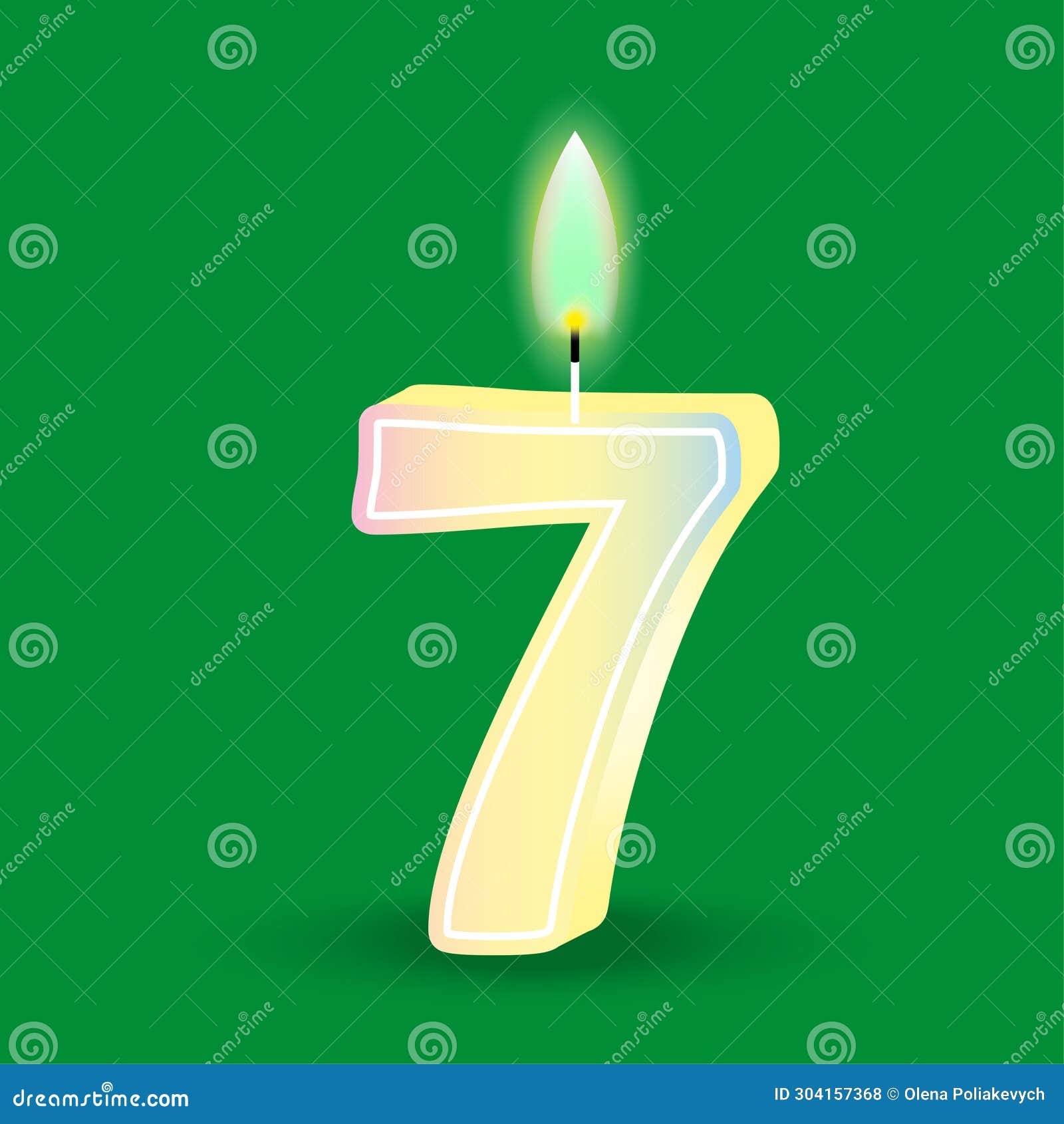 Birthday Number Seven, Candle with Fire. 3D Number 7. Vector ...