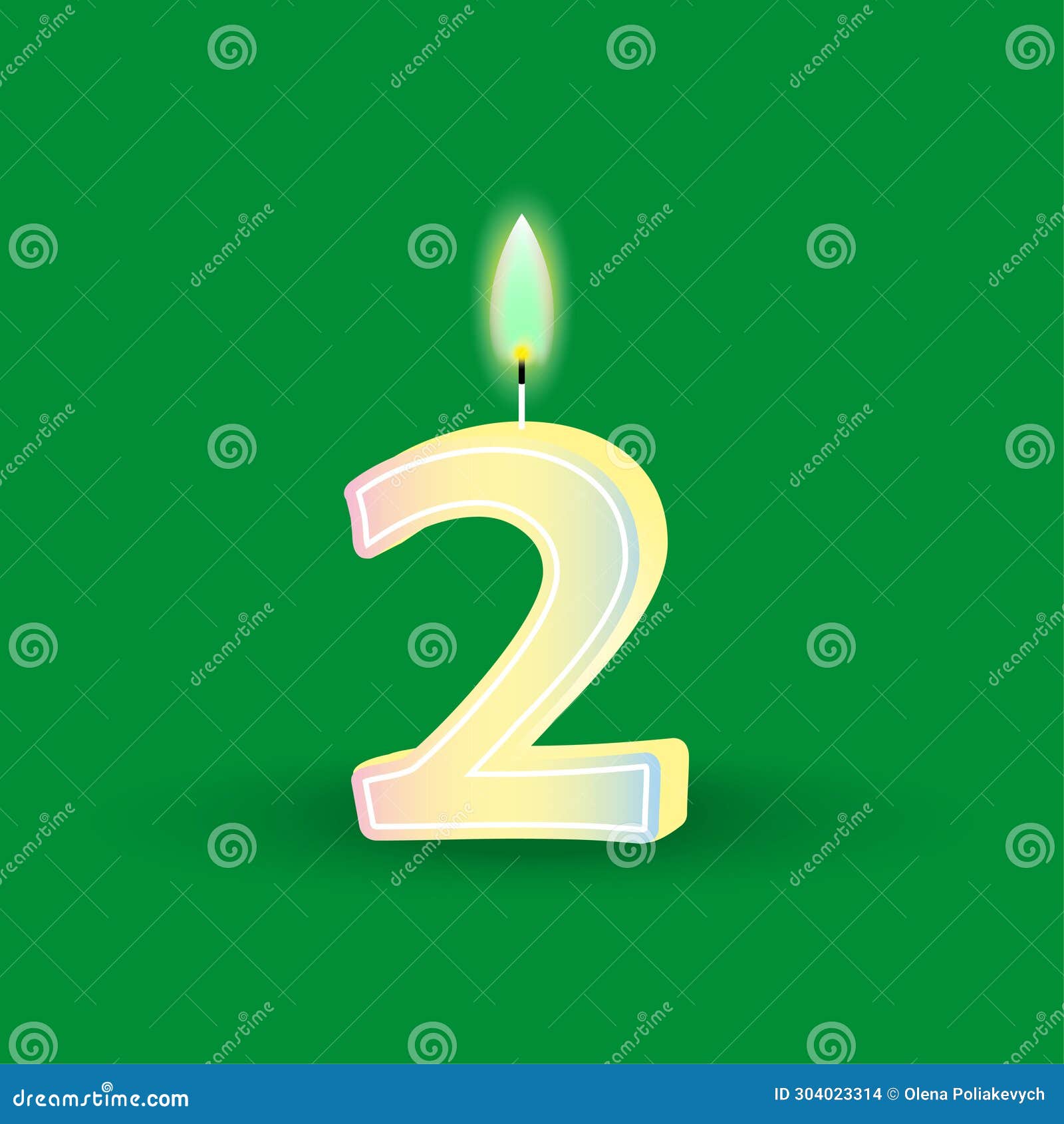 Birthday Number Two, Candle with Fire. 3D Number 2. Vector Illustration ...
