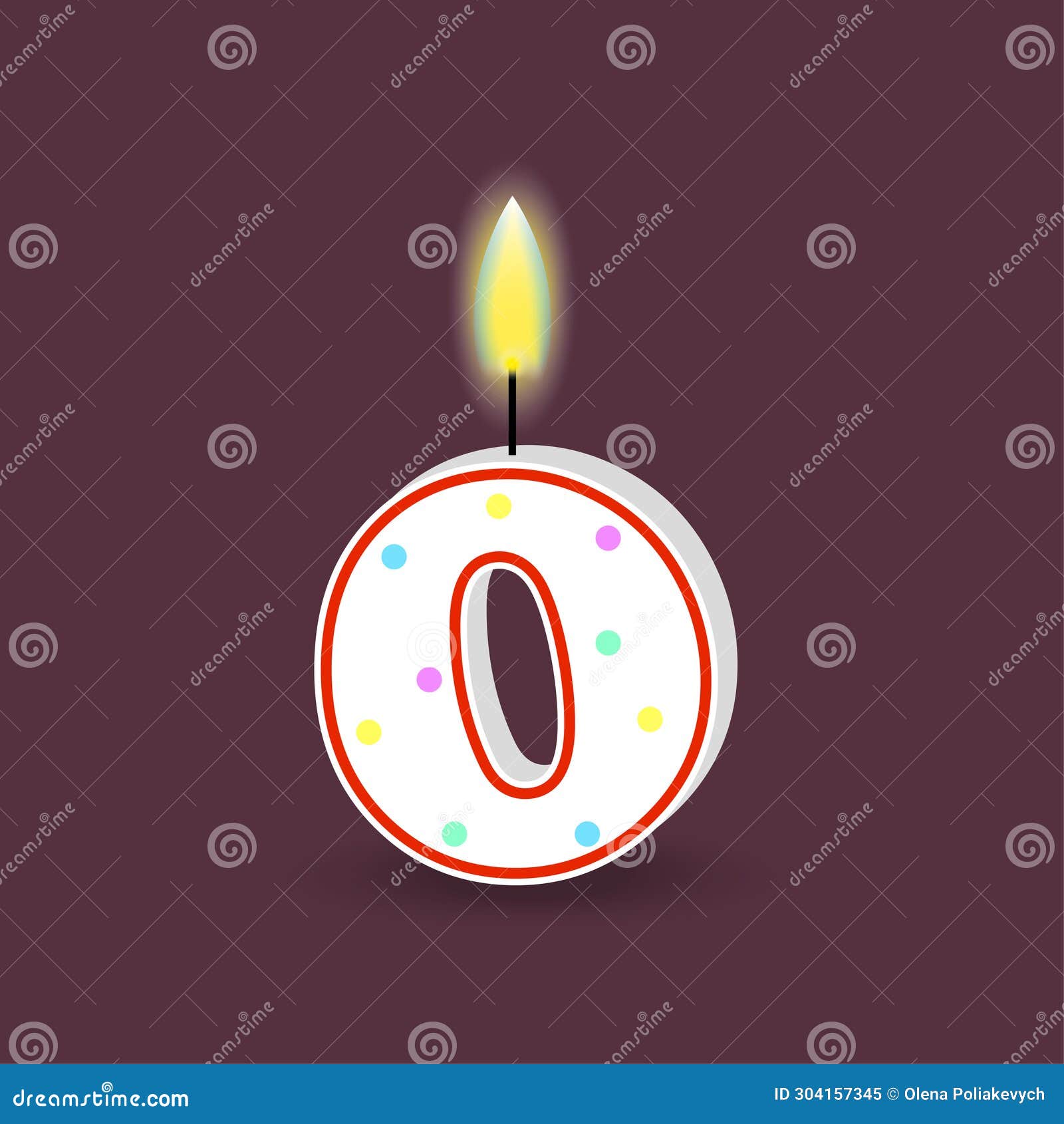 Birthday Number Zero, Candle with Fire. 3D Number 0. Vector ...