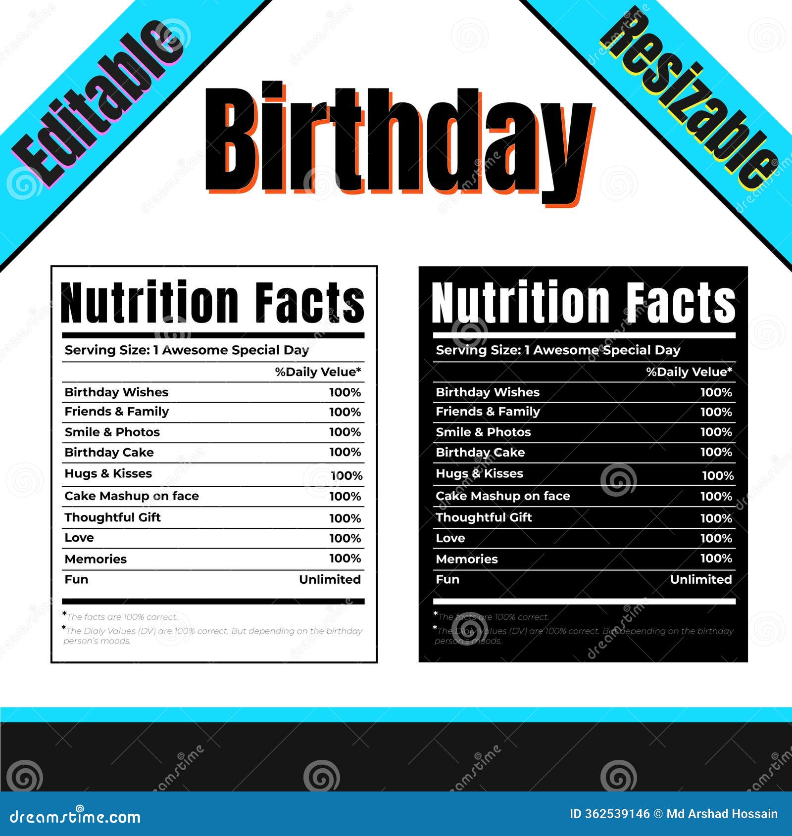 Birthday Nutrition Facts Label for Fun Stock Illustration ...