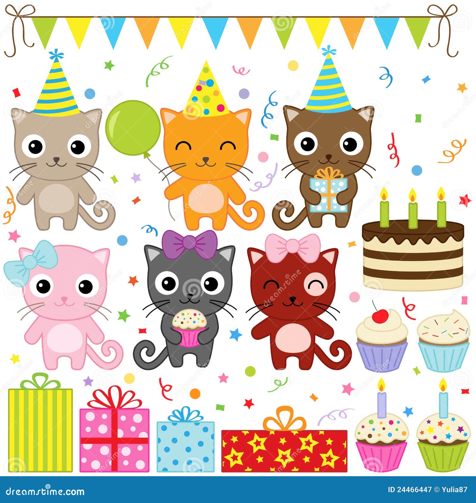 Birthday Party Cats stock vector. Illustration of cheerful - 24466447