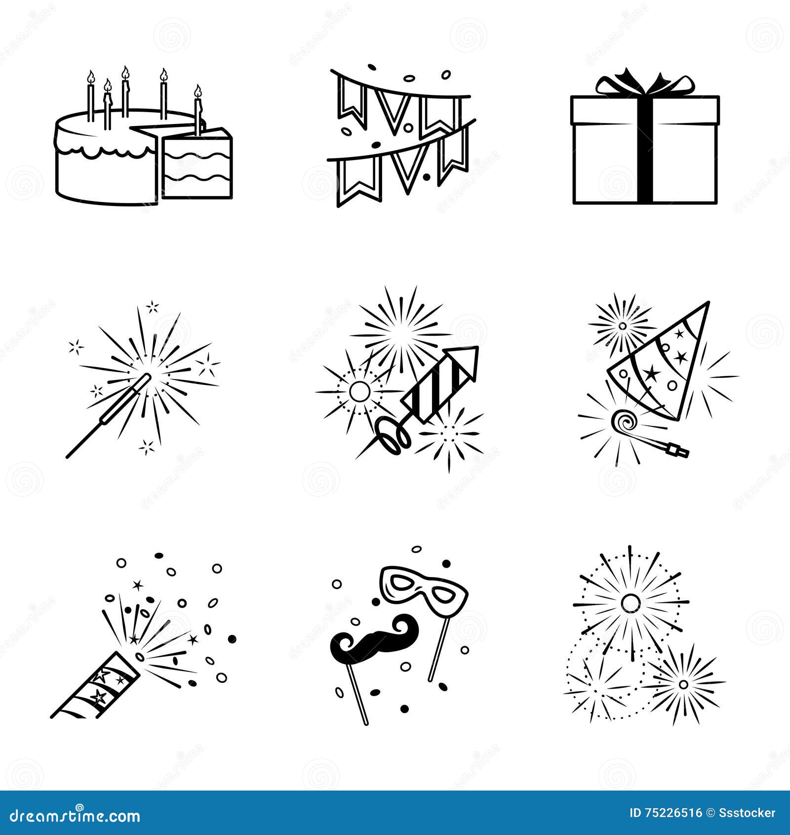 Fireworks Icons. Sunburst Rays And Explosion Symbols, Christmas And ...
