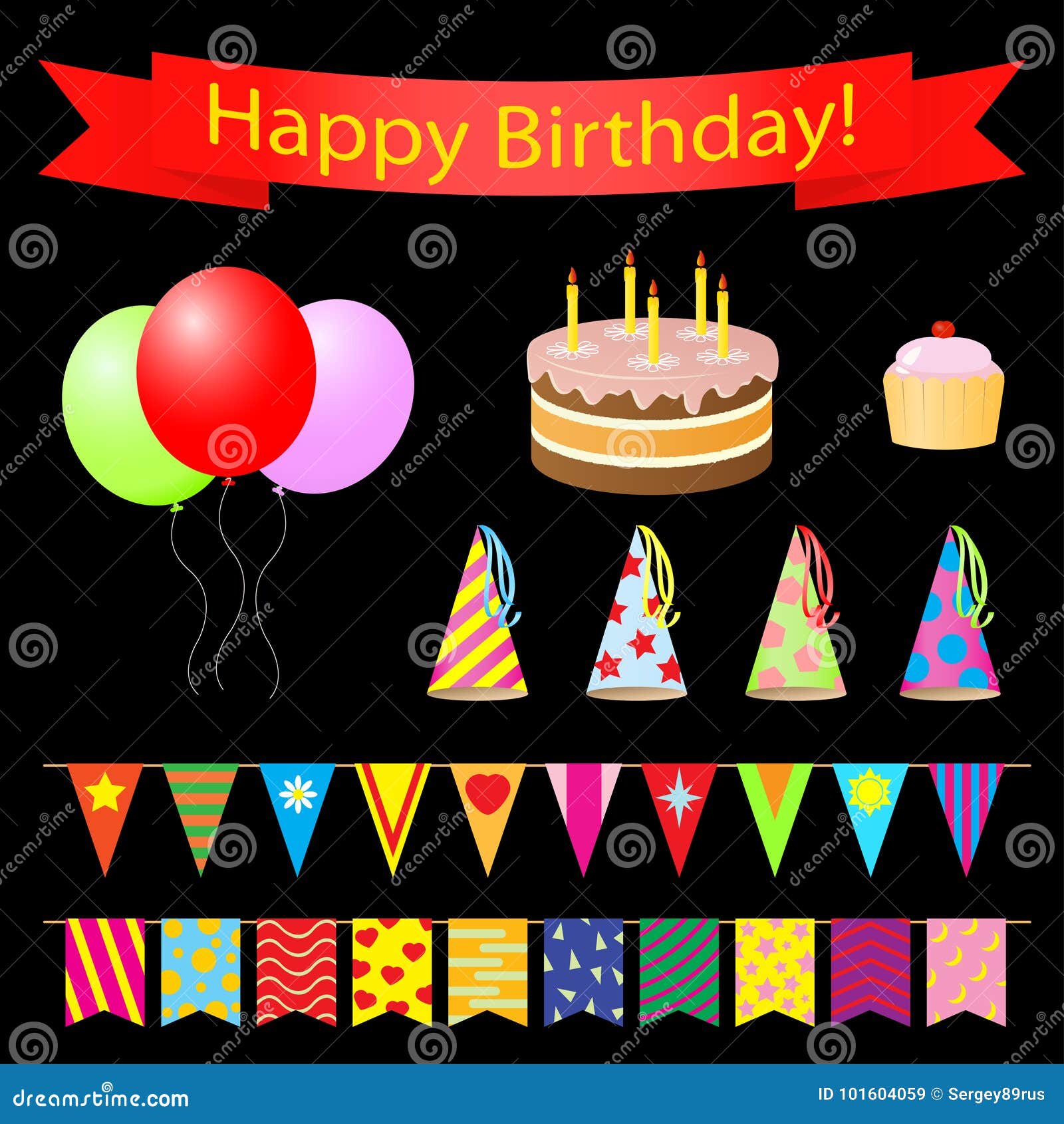 Birthday Party Design Elements Set. Stock Vector - Illustration of ...