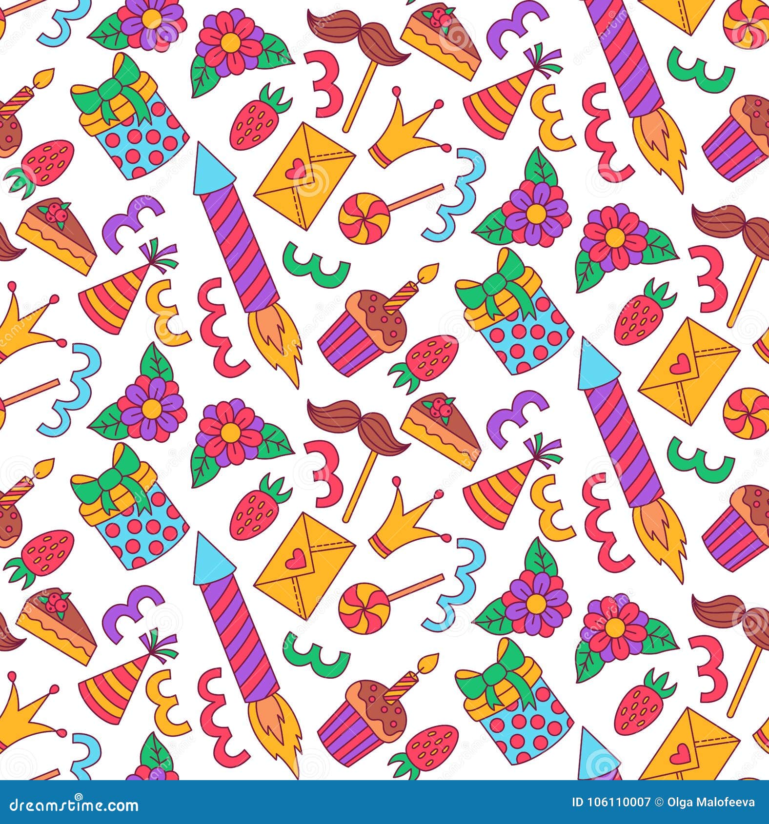 Birthday Party Doodle Icons Seamless Vector Pattern Stock Vector ...