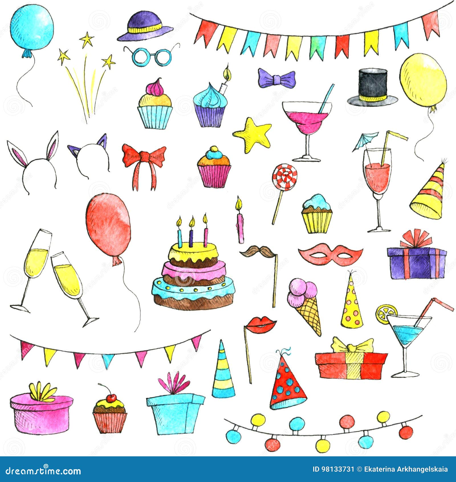 Birthday party doodle set stock illustration. Illustration of alcohol ...