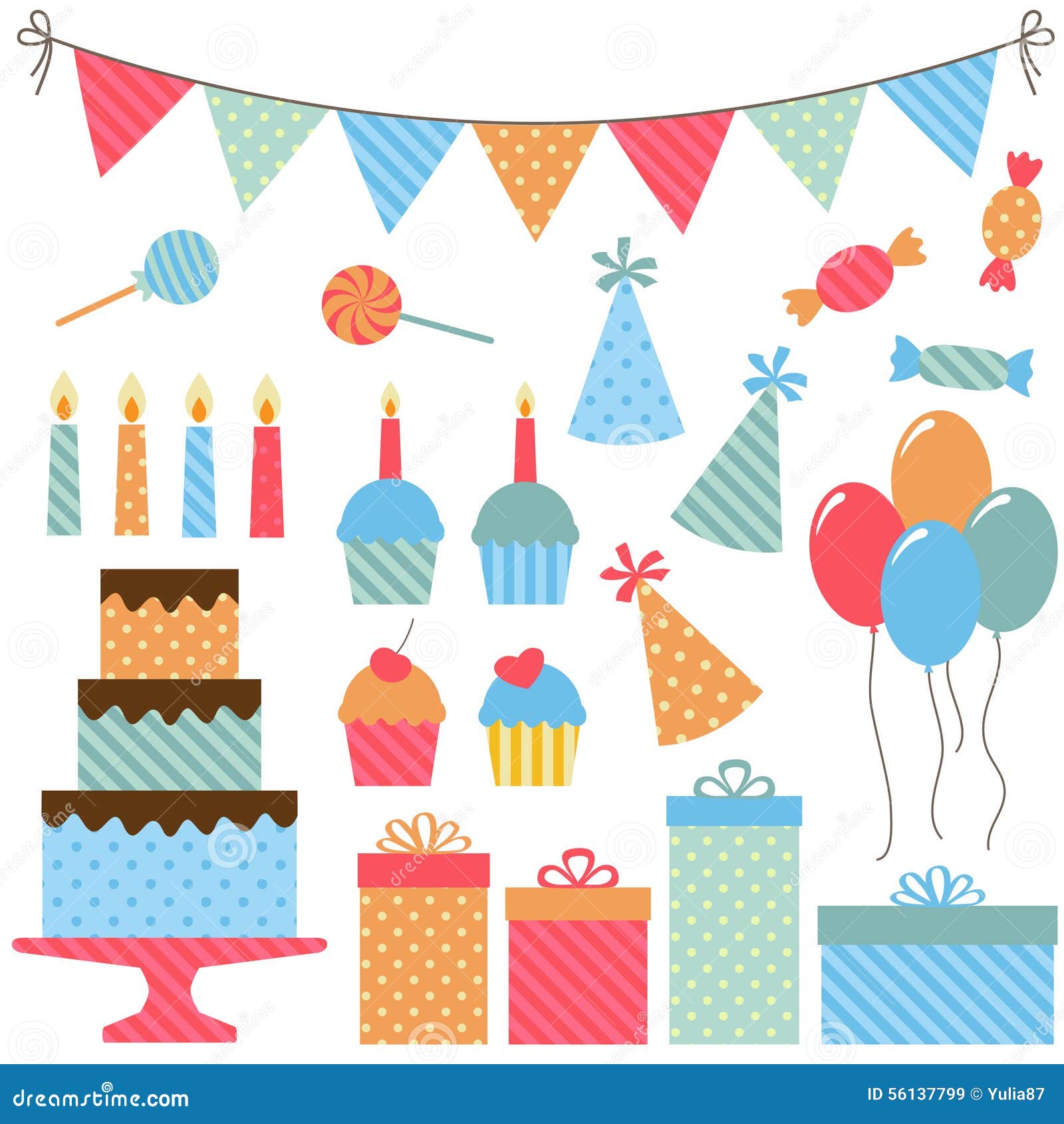 Birthday party elements stock vector. Illustration of baby - 56137799