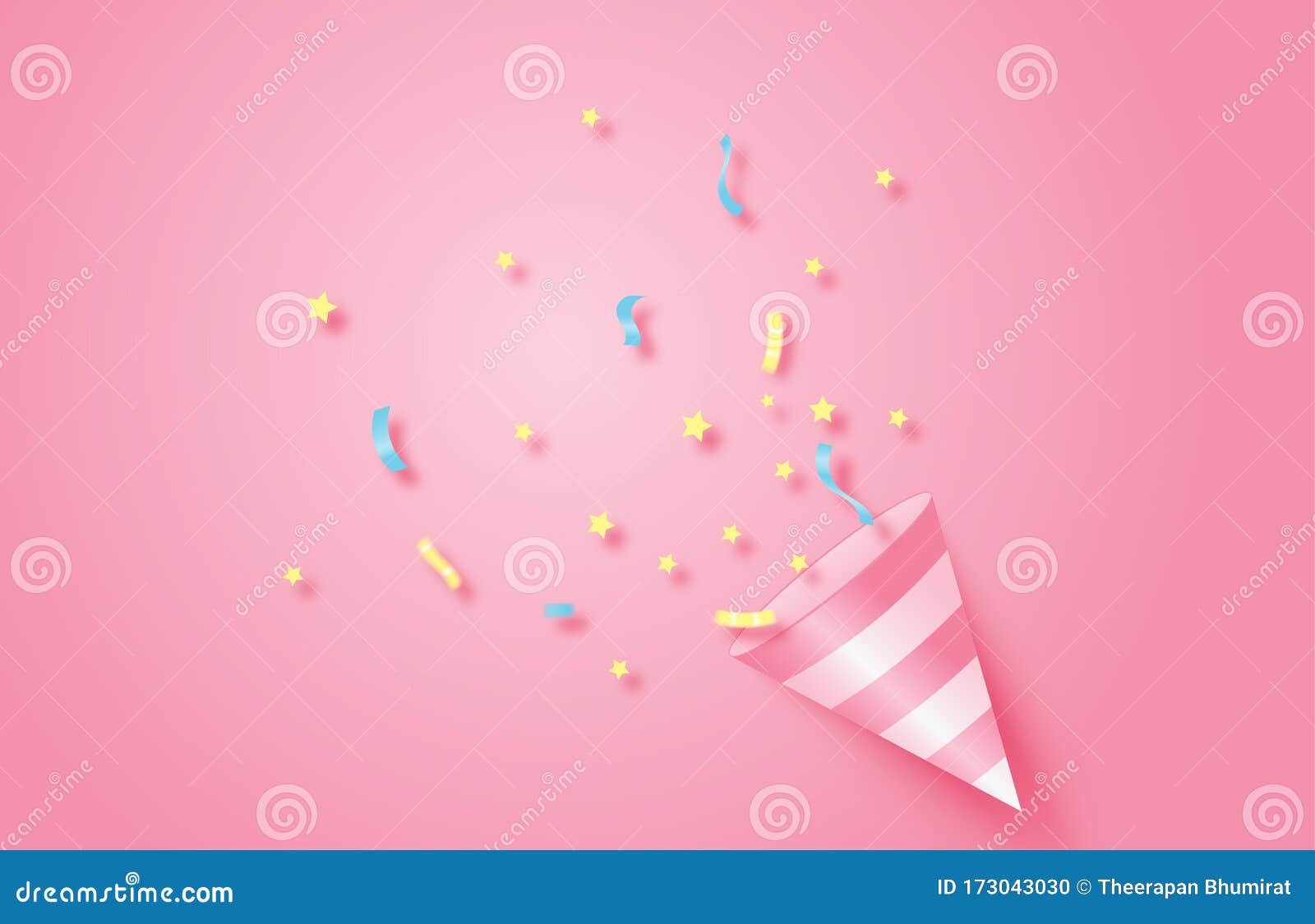 Birthday Party. Exploding Pink Popper Cone with Confetti Stock Vector ...