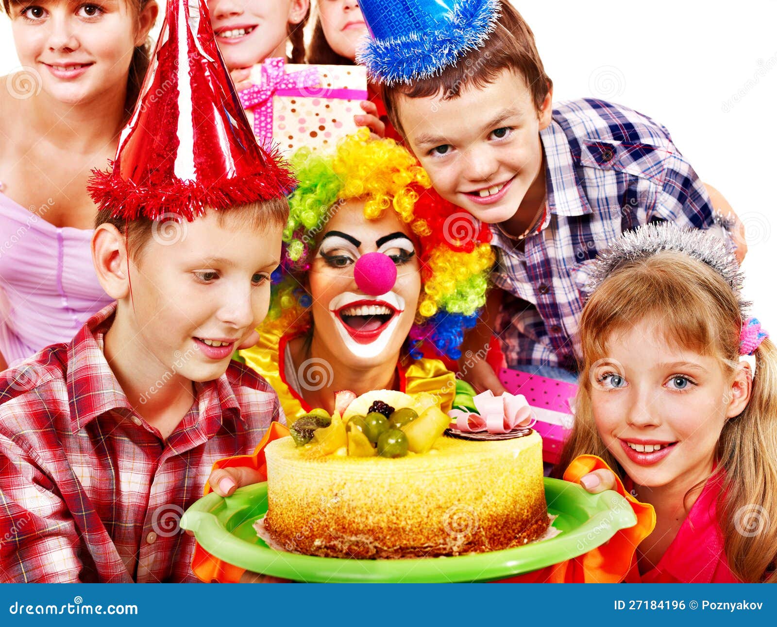 Birthday Party Group of Child with Cake. Stock Photo - Image of female ...