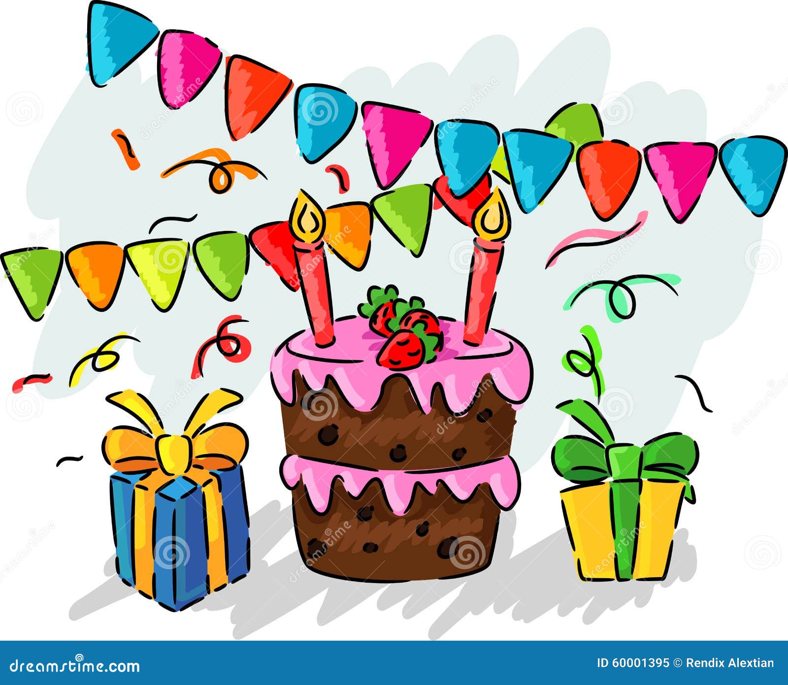 Birthday Party Hand Drawing Kids Stock Vector - Illustration of ...