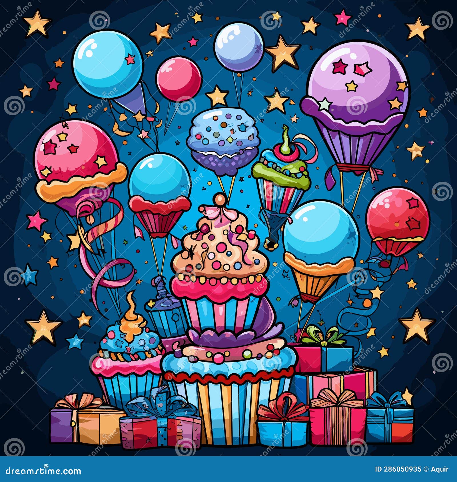 Birthday Party Hand-drawn Comic Illustration. Birthday Party. Vector ...