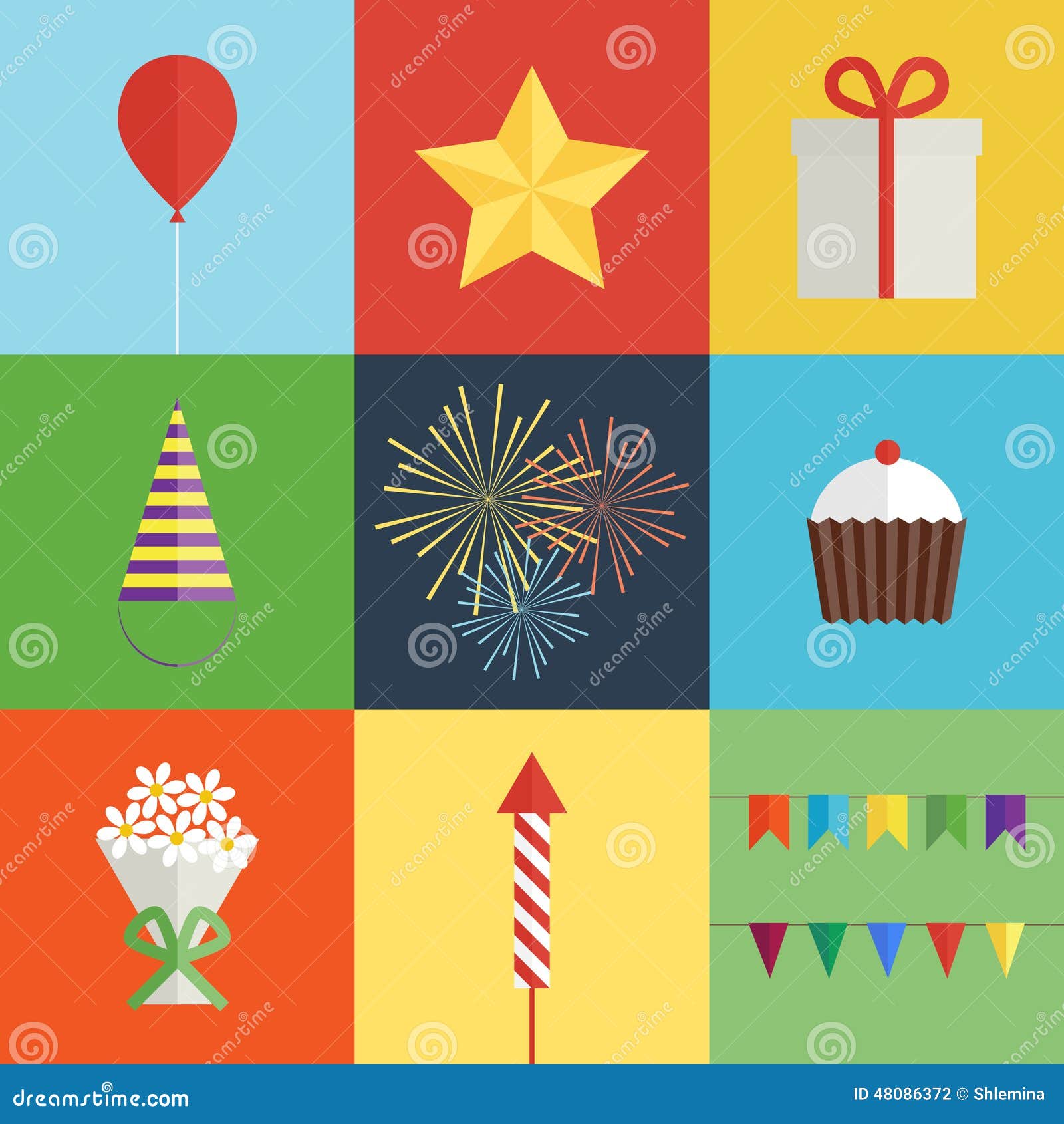 Birthday party icons set stock vector. Illustration of cream - 48086372