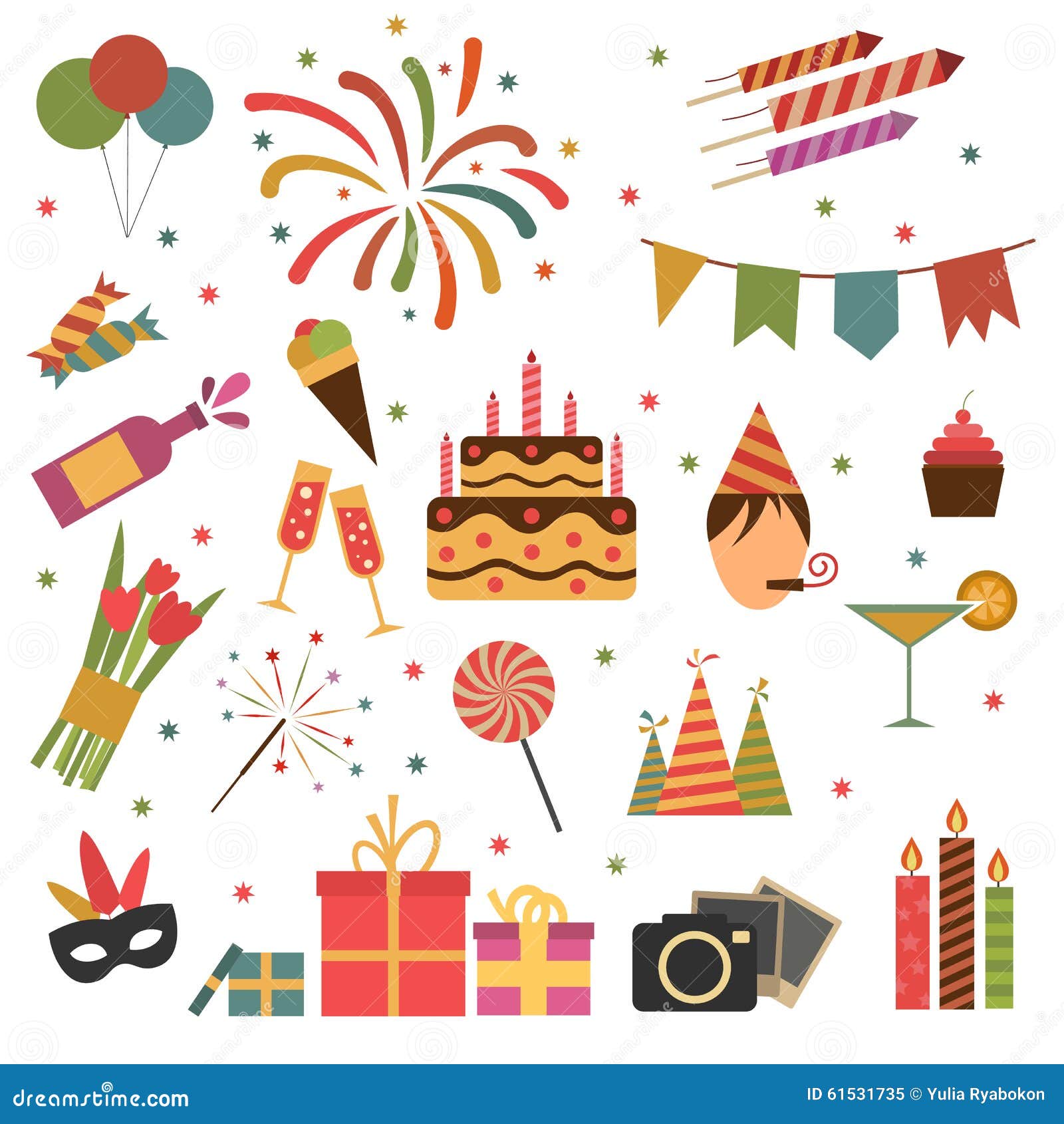 Birthday party icons stock vector. Illustration of child - 61531735