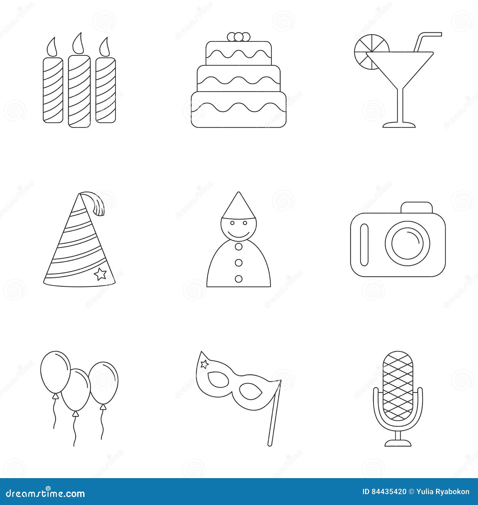 Birthday Party Icons Set, Outline Style Stock Vector - Illustration of ...