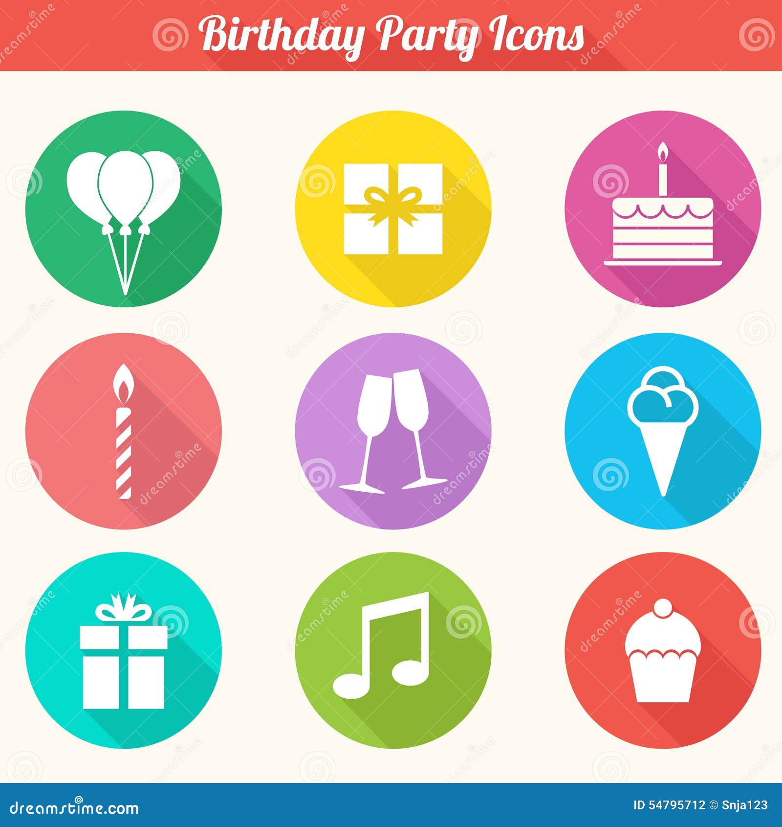 Birthday Party Icons Set - Vector EPS10 Stock Vector - Illustration of ...