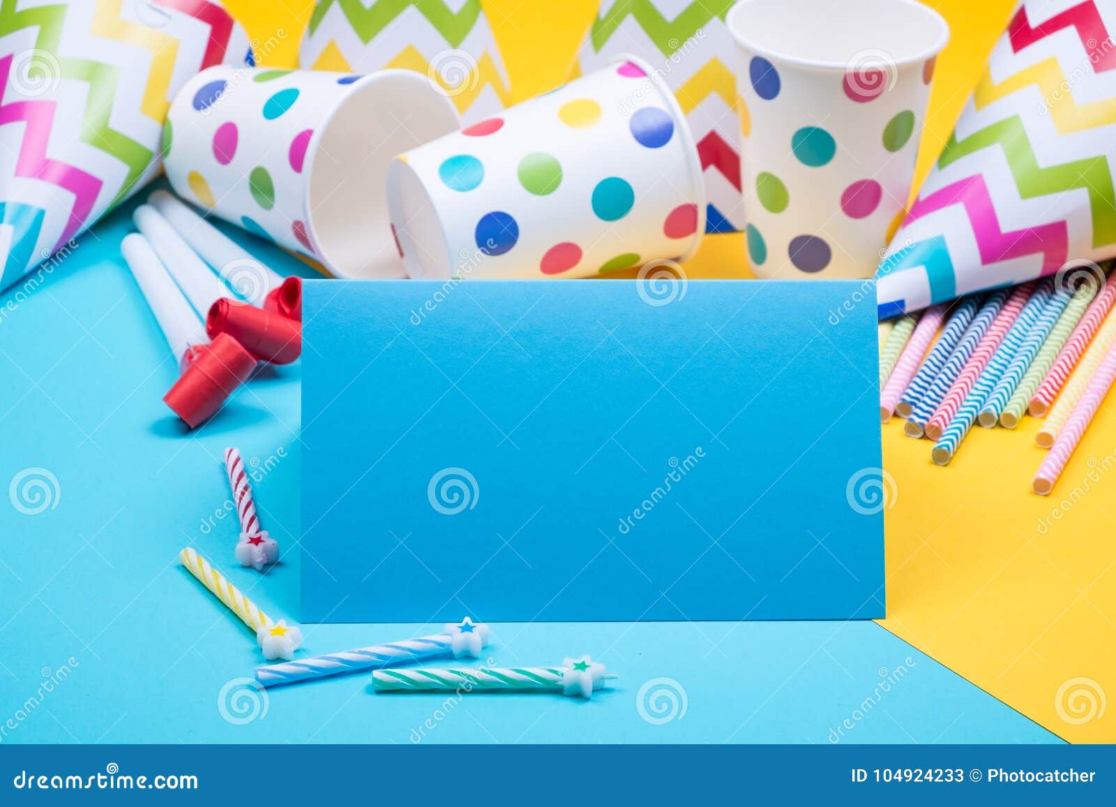 Birthday party objects stock image. Image of cups, item - 104924233