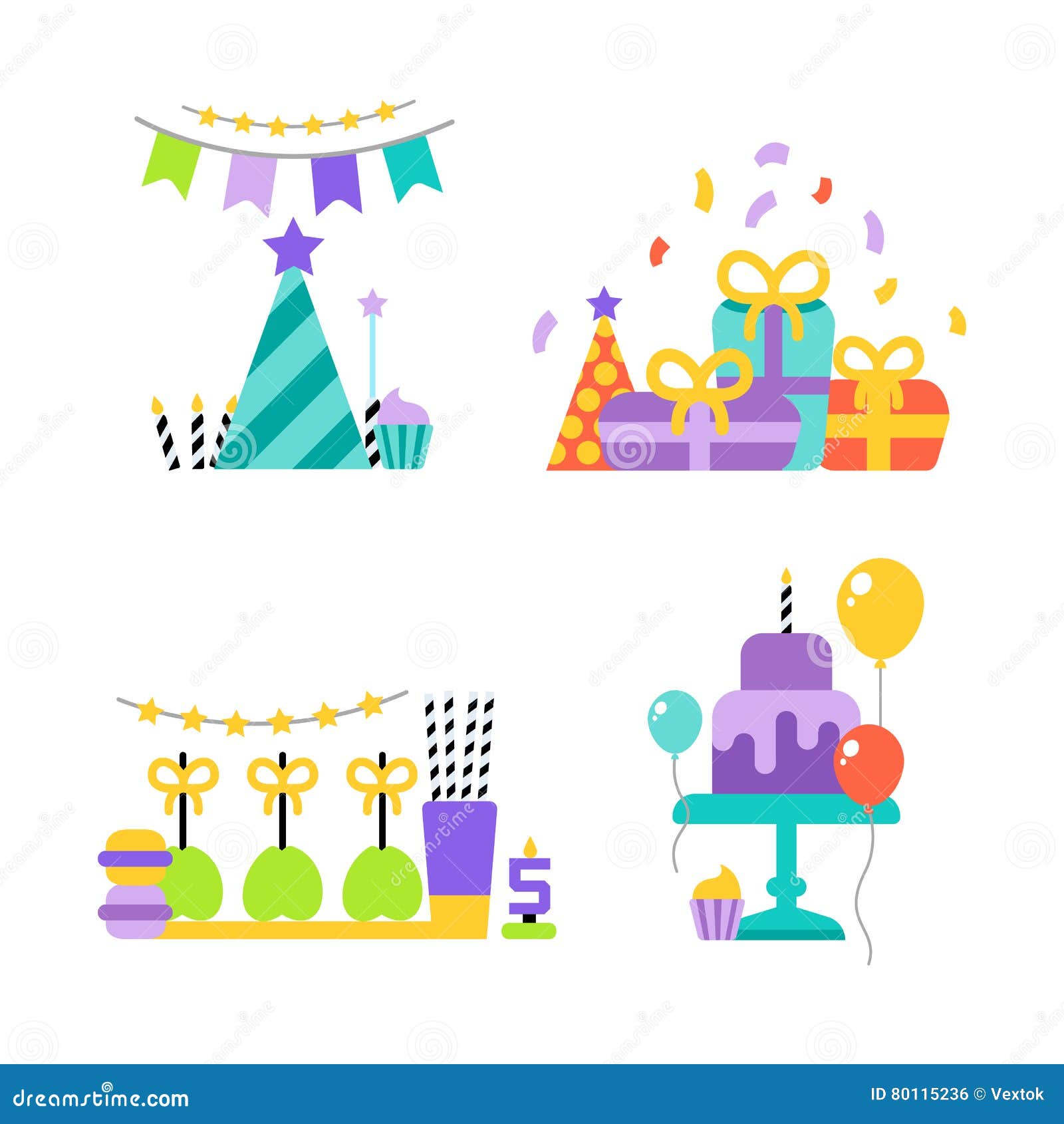 Birthday Party Set Icons or Elements Stock Vector - Illustration of ...