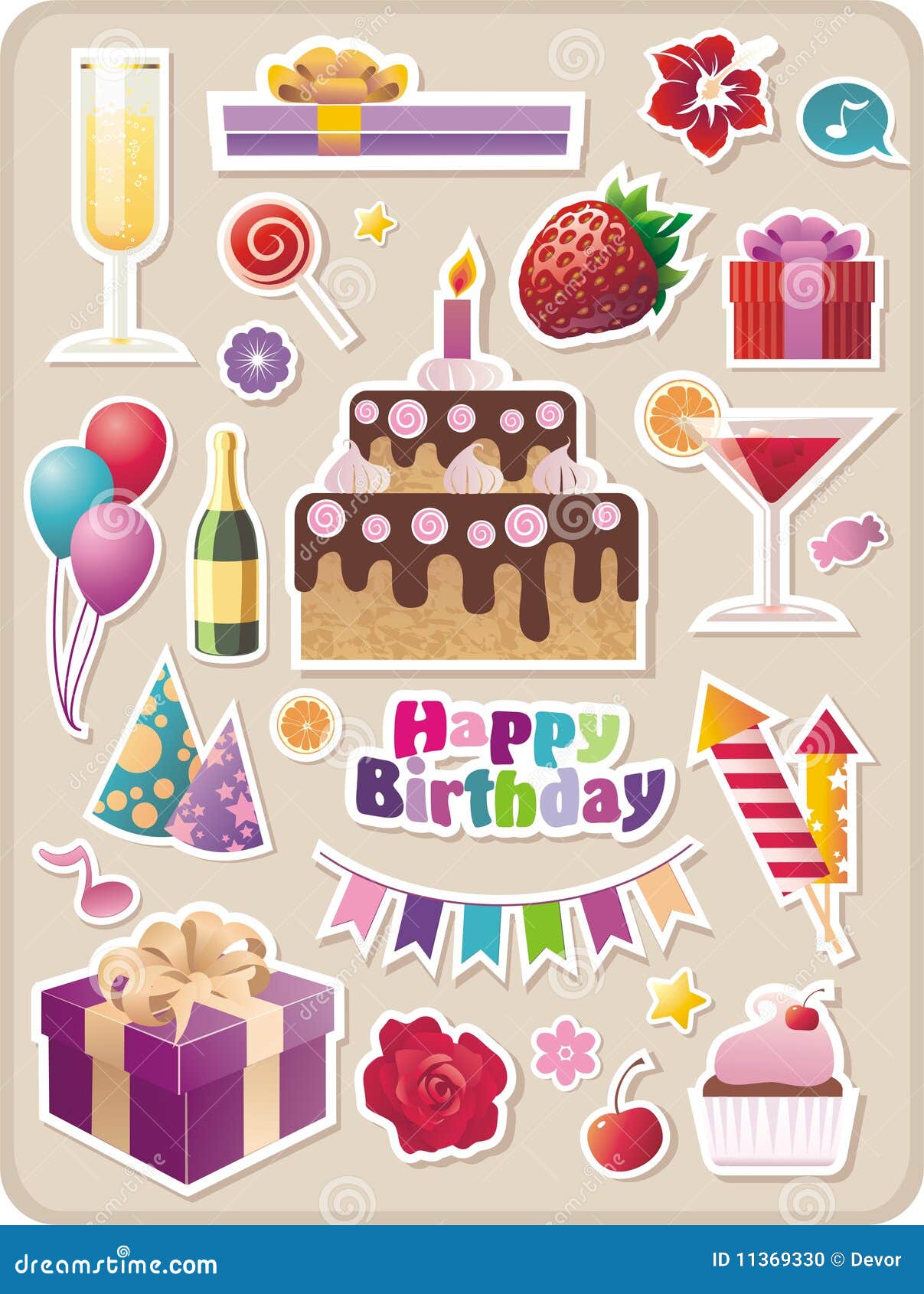 Birthday and Party Stickers Stock Vector - Illustration of outline ...