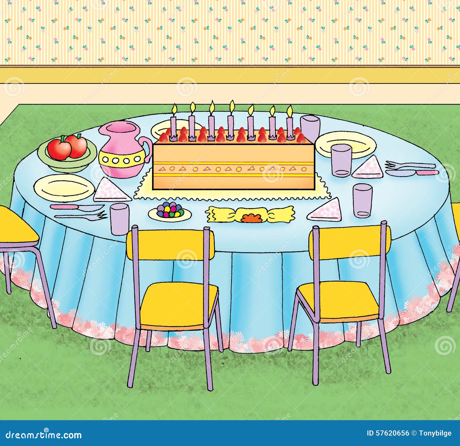 Birthday party table stock illustration. Illustration of clip - 57620656
