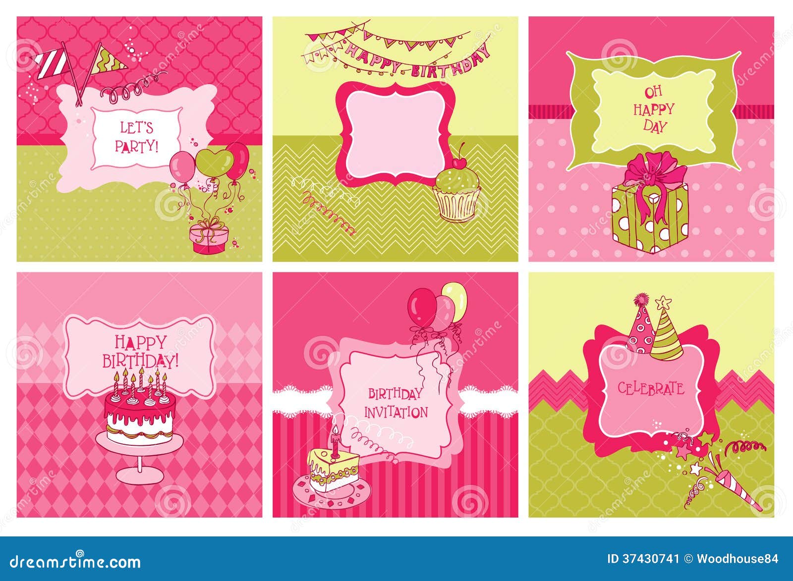 Birthday and Party Theme Cards Stock Vector - Illustration of cheerful ...