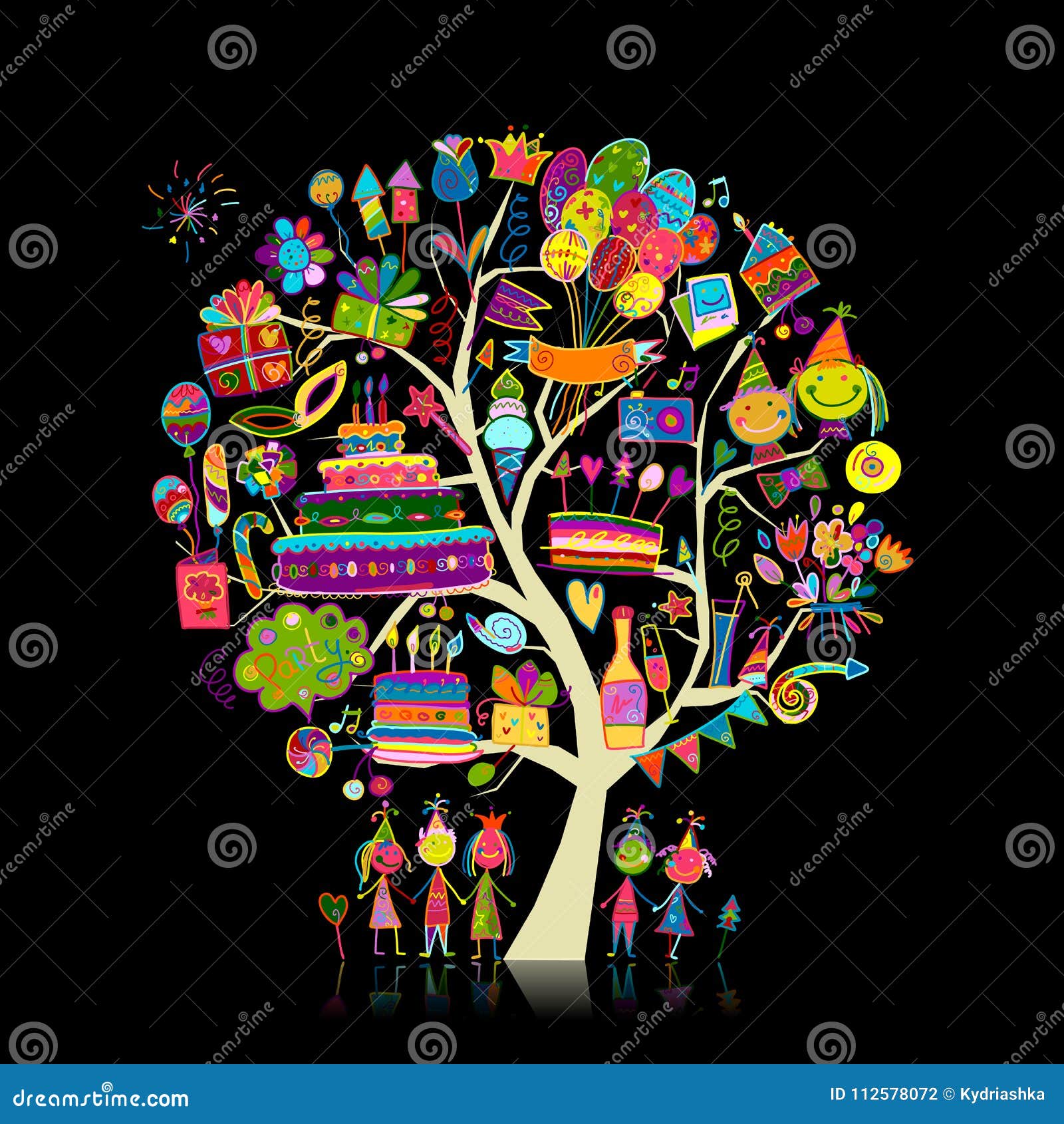 Birthday Party Tree for Your Design Stock Vector - Illustration of ...